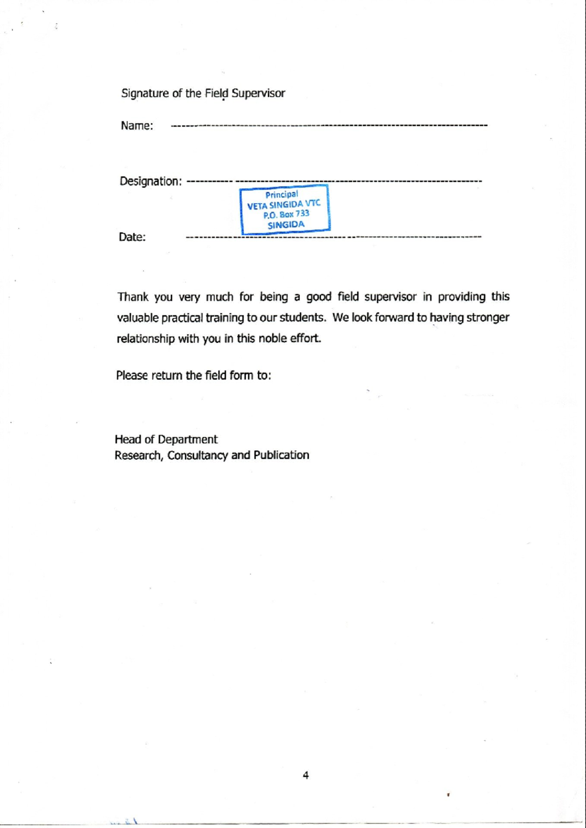 Logbook TRA Dodoma 3 - Signature of the Field Supervisor Name ...