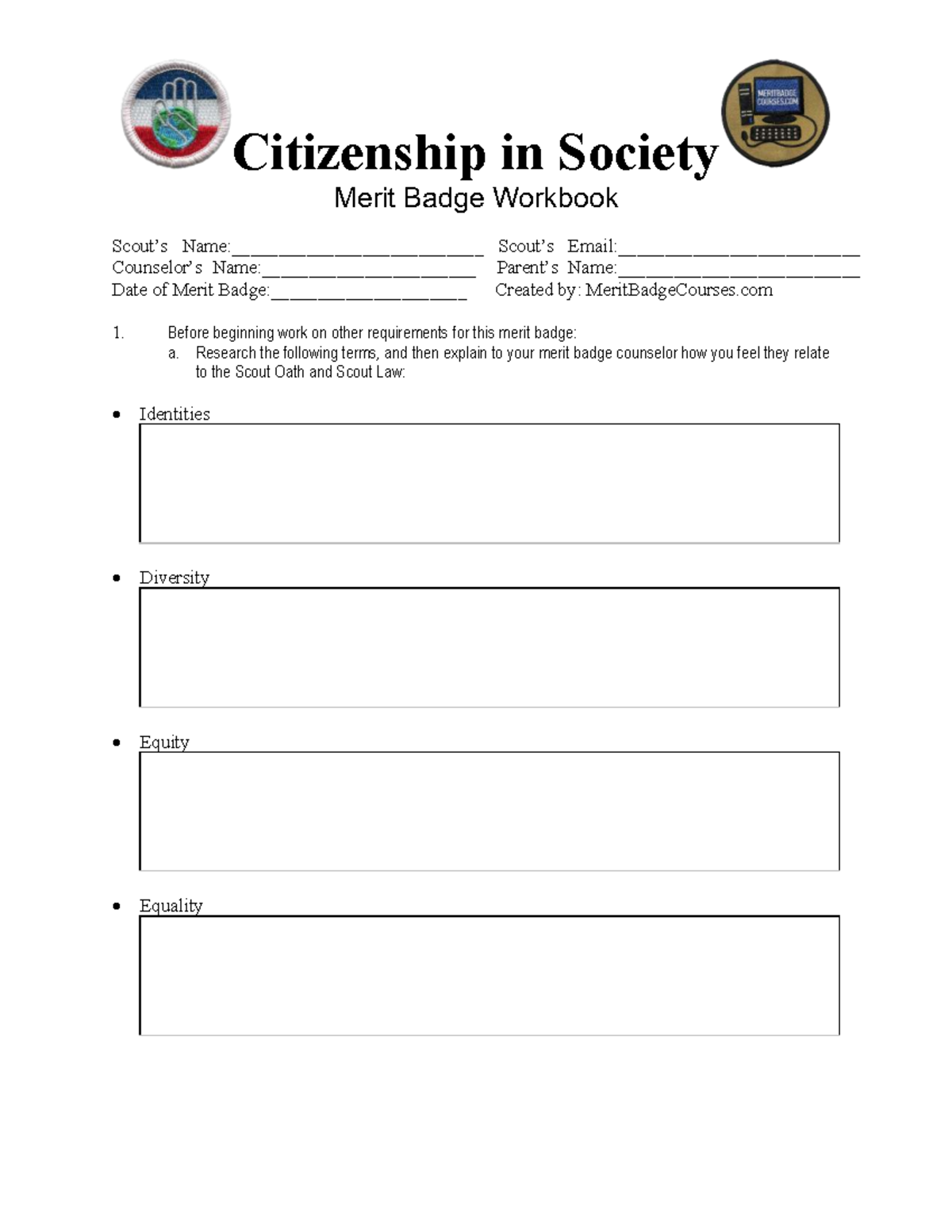 Citizenship in Society Merit Badge Workbook: Exploring Diversity ...