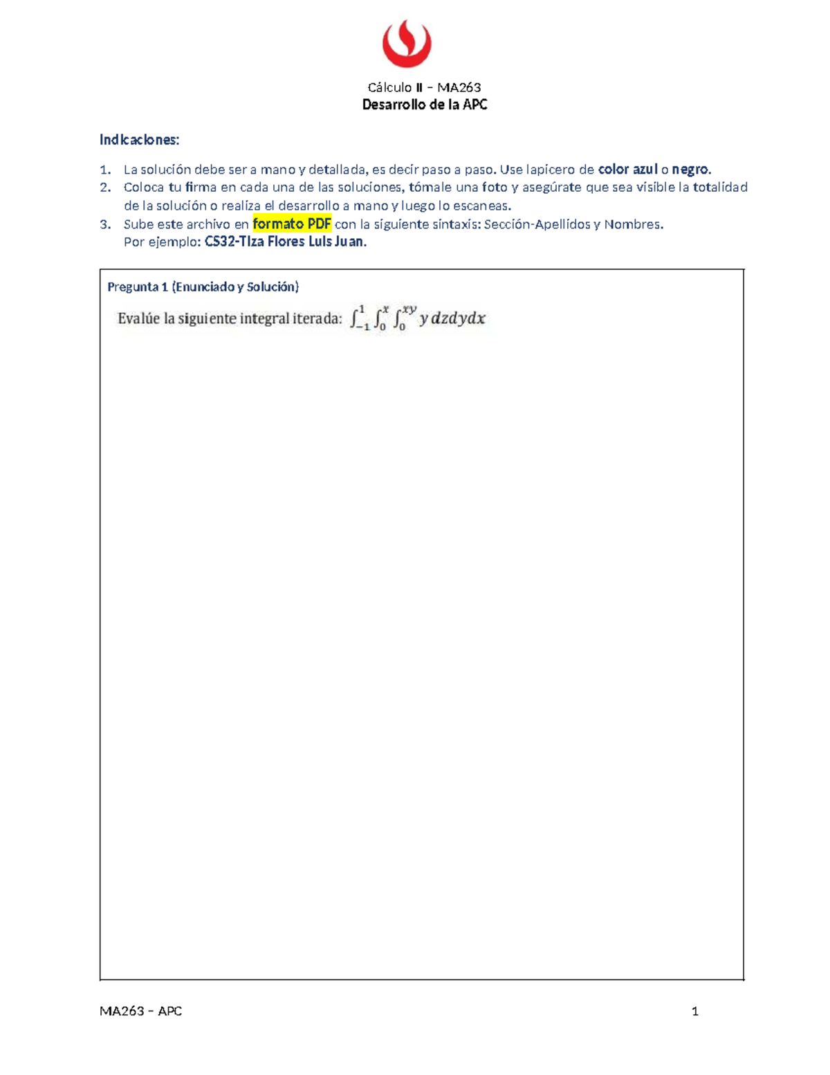 MA263 Cálculo II - Plantilla para Desarrollo de la APC - Studocu