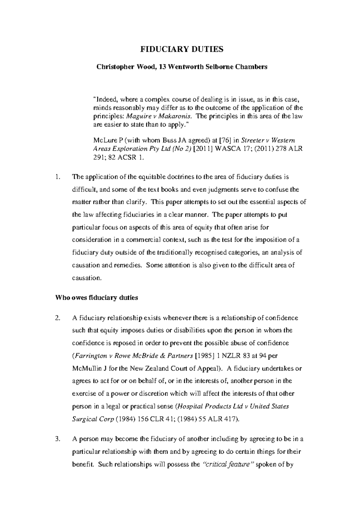 Fiduciary Duties Overview and Analysis (FIDU 010518) - Studocu