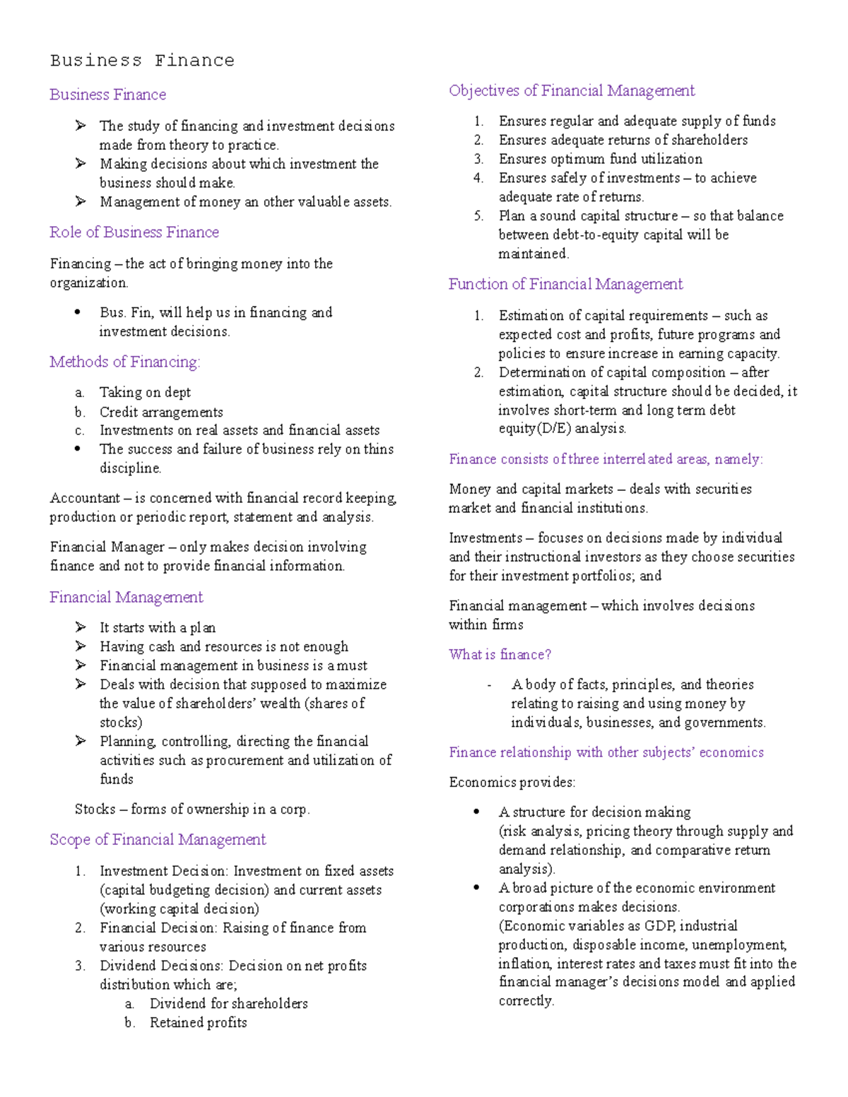 Business Finance module 1 - Business Finance Business Finance The study ...