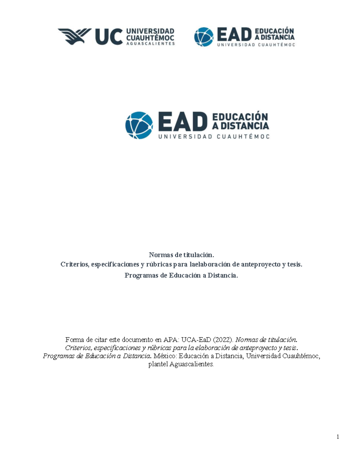 Normas de Titulación y Rúbricas para Tesis en Educación a Distancia ...