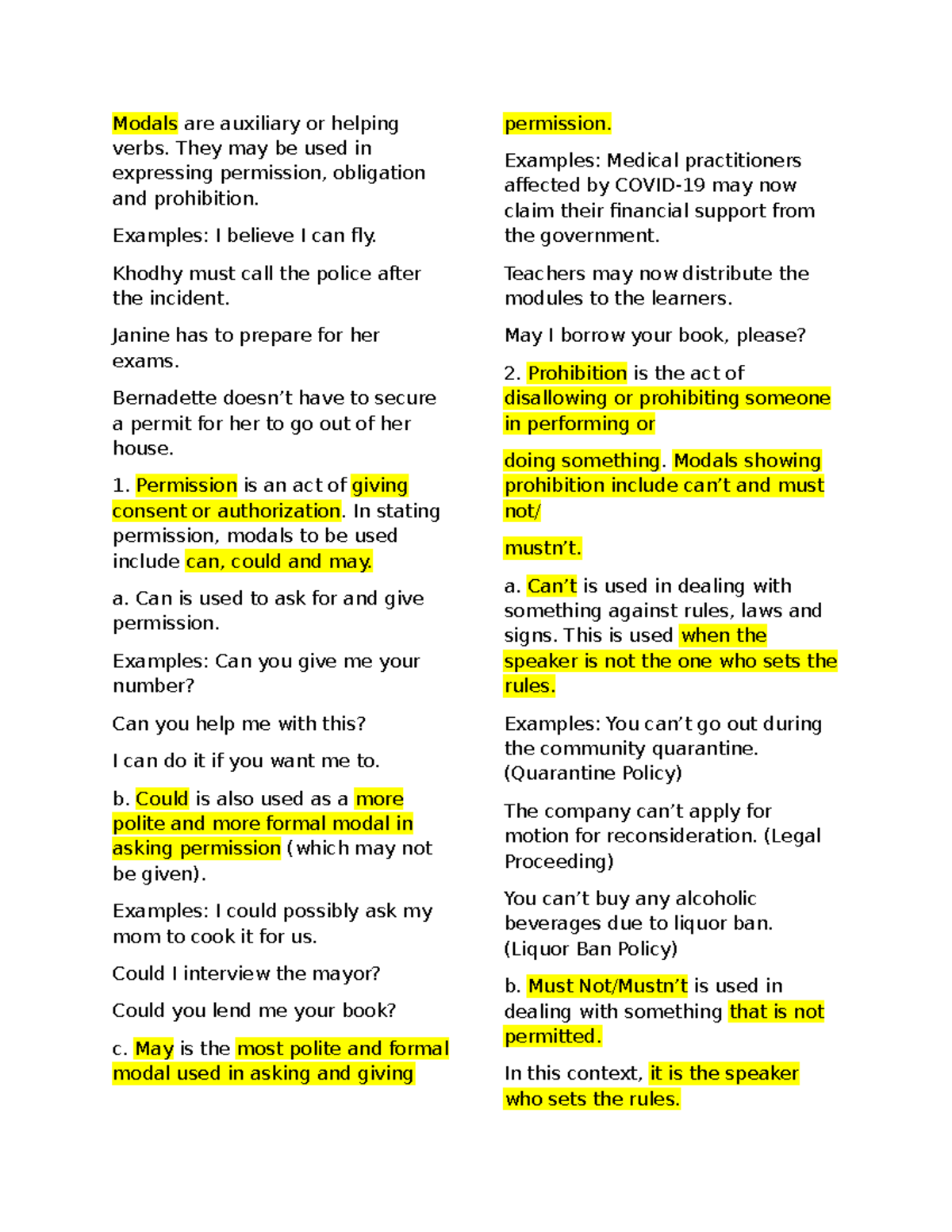 ENG 101: Modals of Permission, Obligation, and Prohibition Explained ...