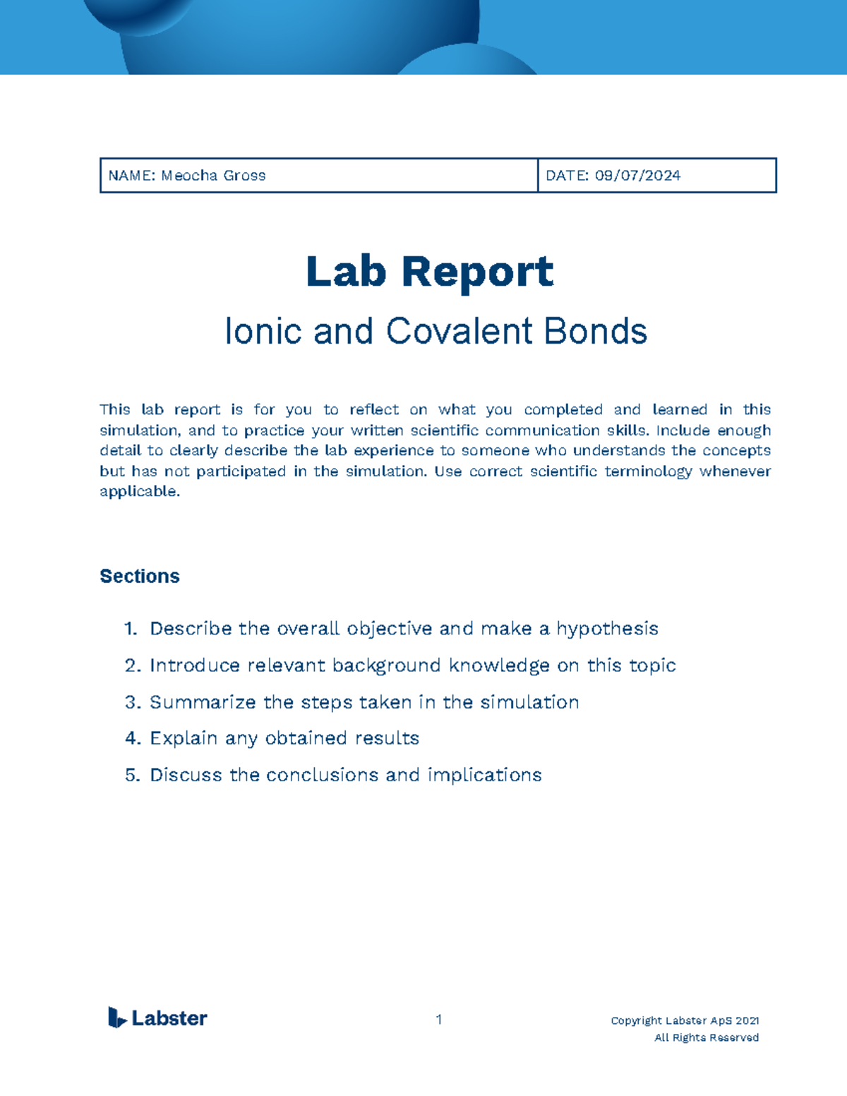 Lab Report: Ionic vs. Covalent Bonds Analysis (21) - Studocu