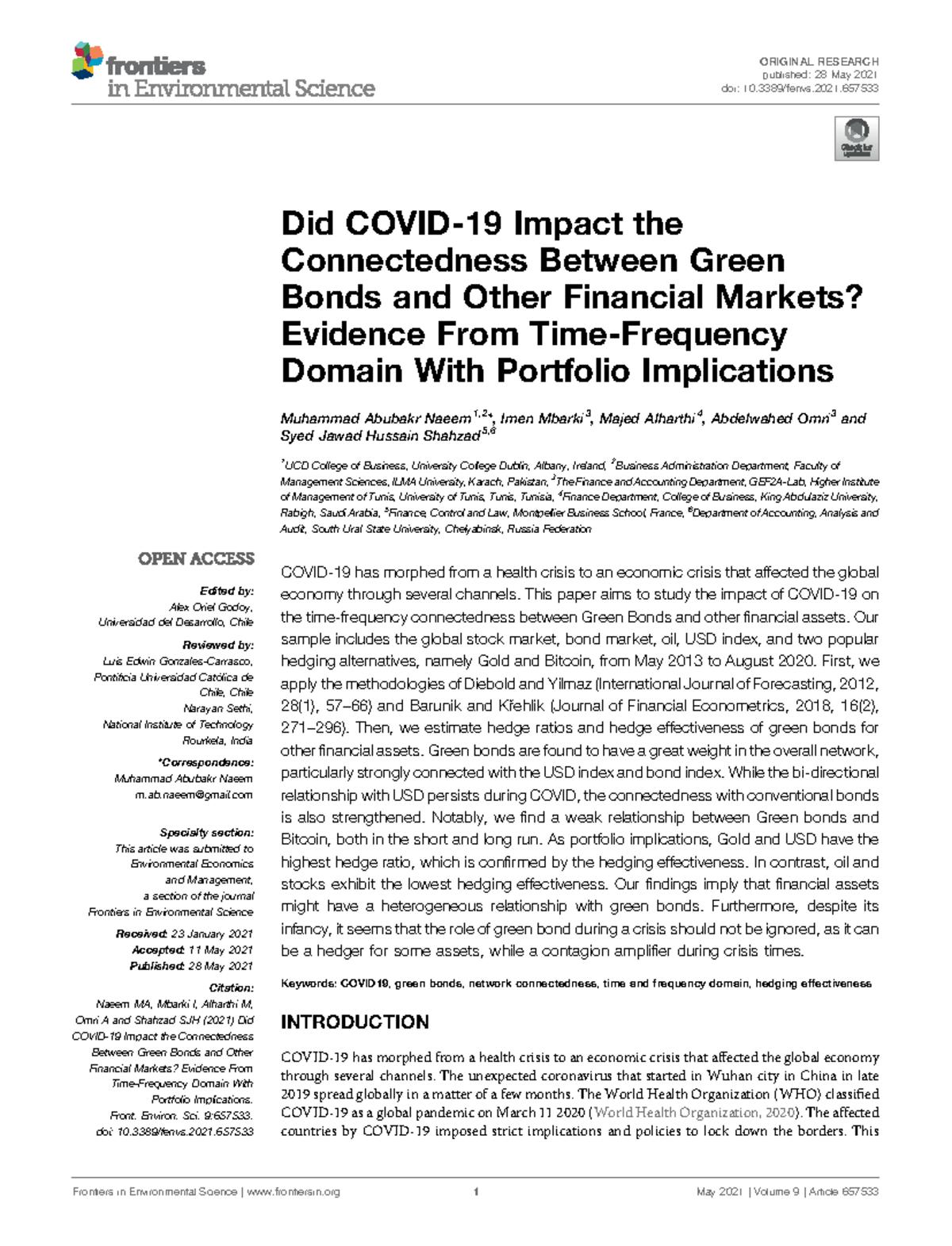 Did COVID-19 Impact the Connectedness of Green Bonds & Financial ...