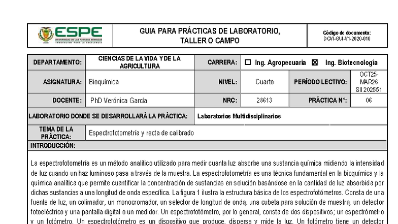 GUÍA 6: Espectrofotometría y Recta de Calibrado - LAB 28613 - Studocu