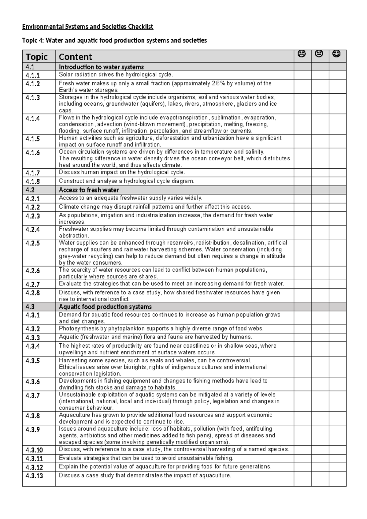 ESS Topic 4: Water Systems & Aquatic Food Production Checklist - Studocu