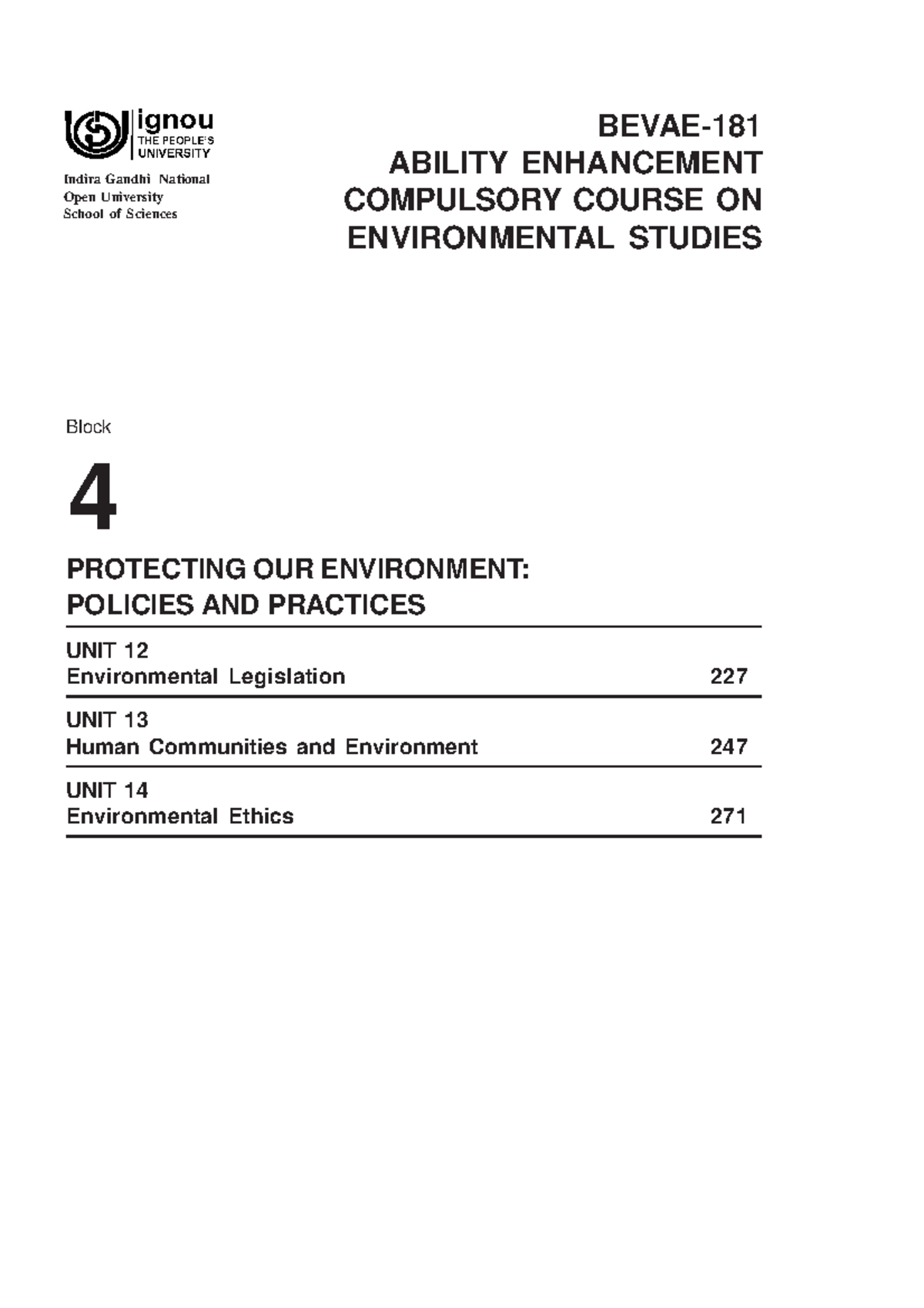 BEVAE-181 E Block 4: Environmental Legislation and Ethics Overview ...