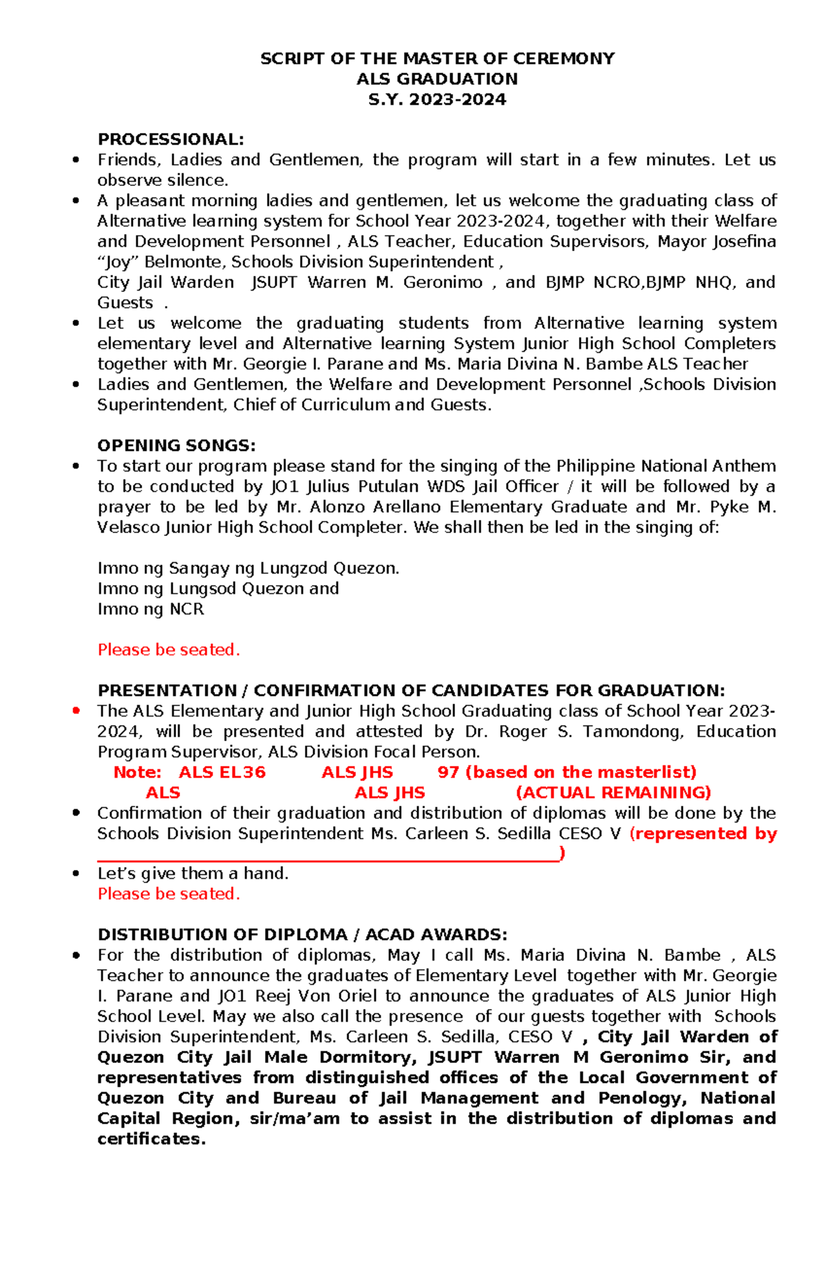 Script GRAD of als final - SCRIPT OF THE MASTER OF CEREMONY ALS ...