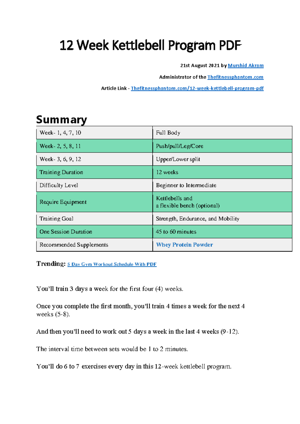 12-Week Kettlebell Workout Program - Full Body Training Guide - Studocu