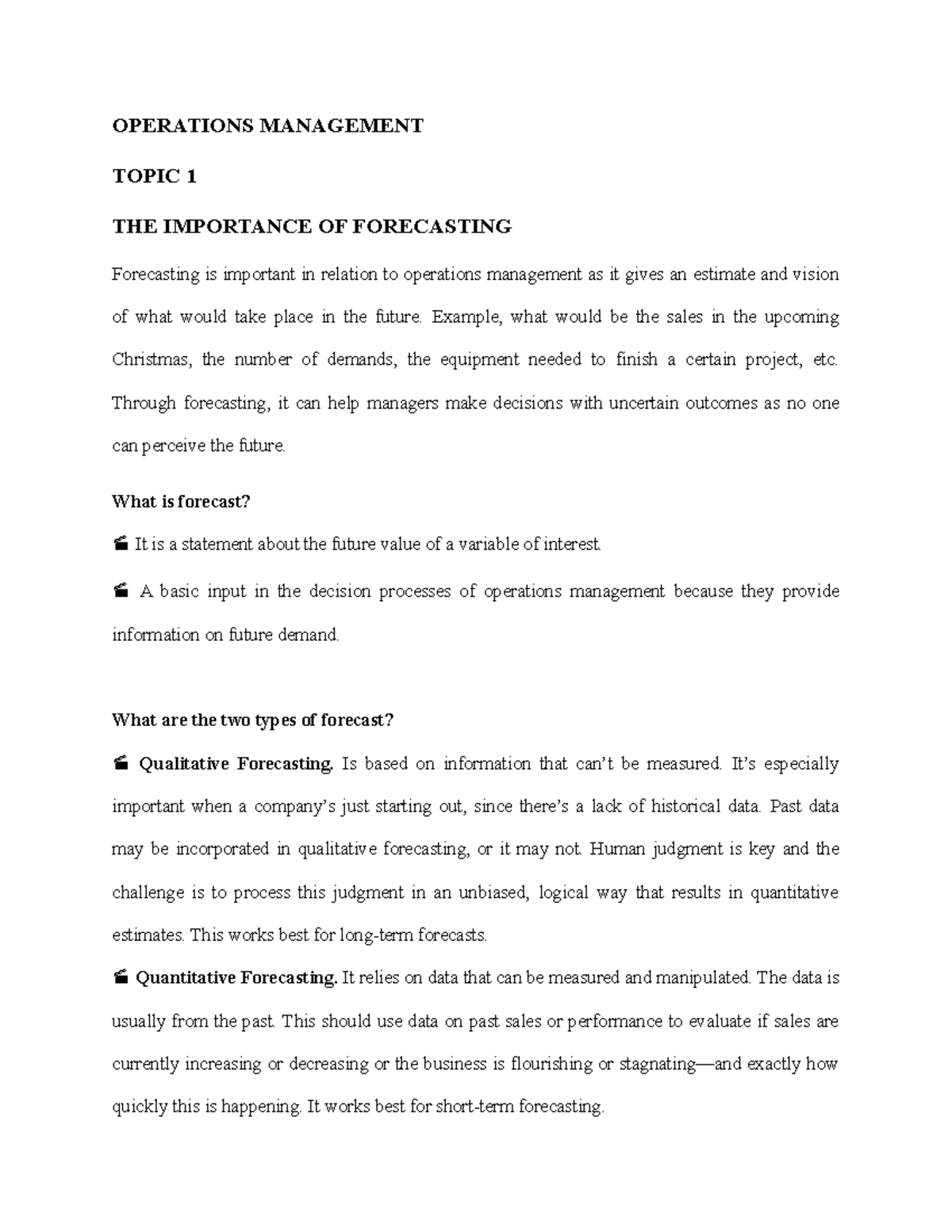 Operations Management M2 Topic 123 - OPERATIONS MANAGEMENT TOPIC 1 THE ...