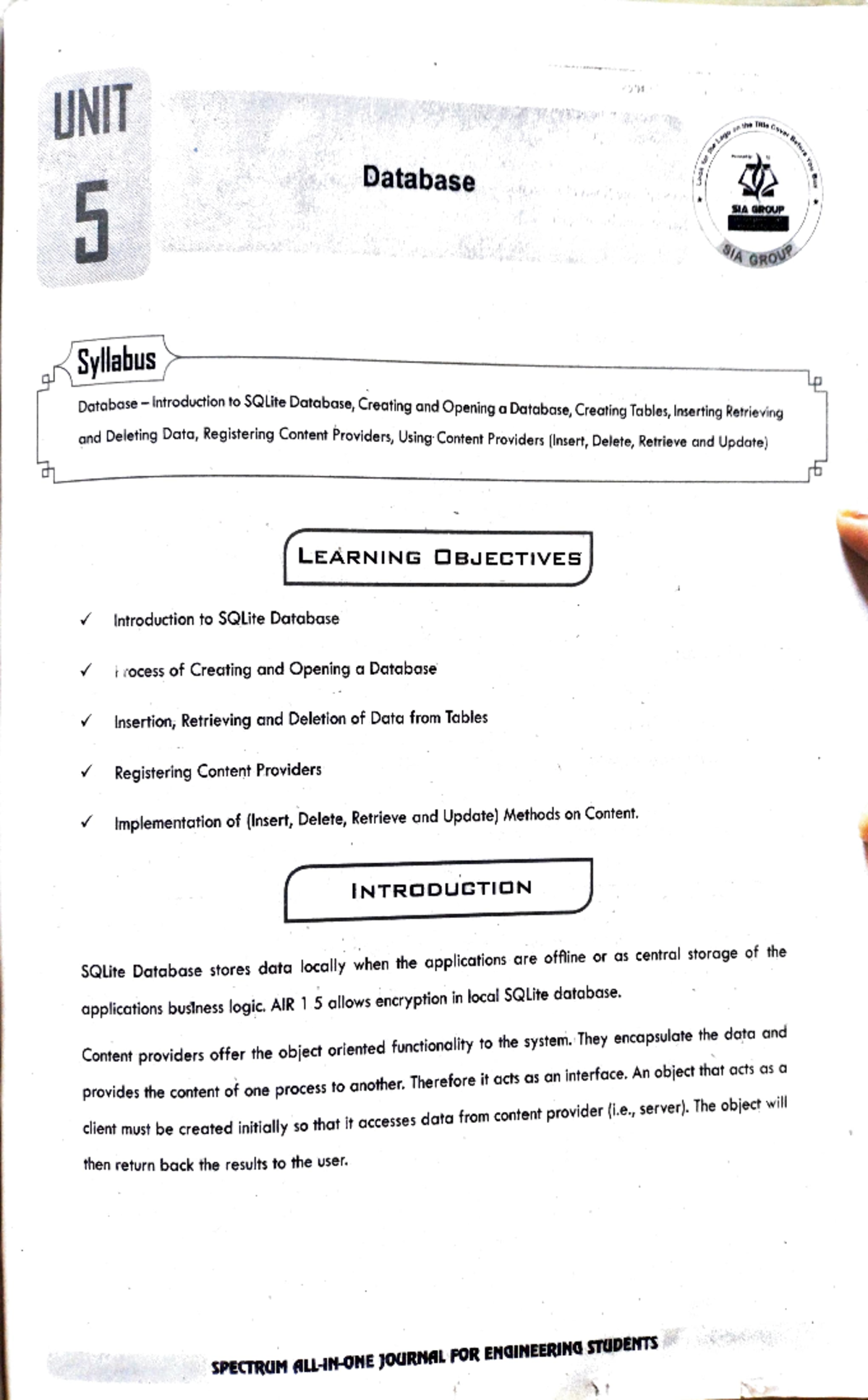 MAD Unit 5 - SQLite Database Study Notes for Exam Preparation - Studocu