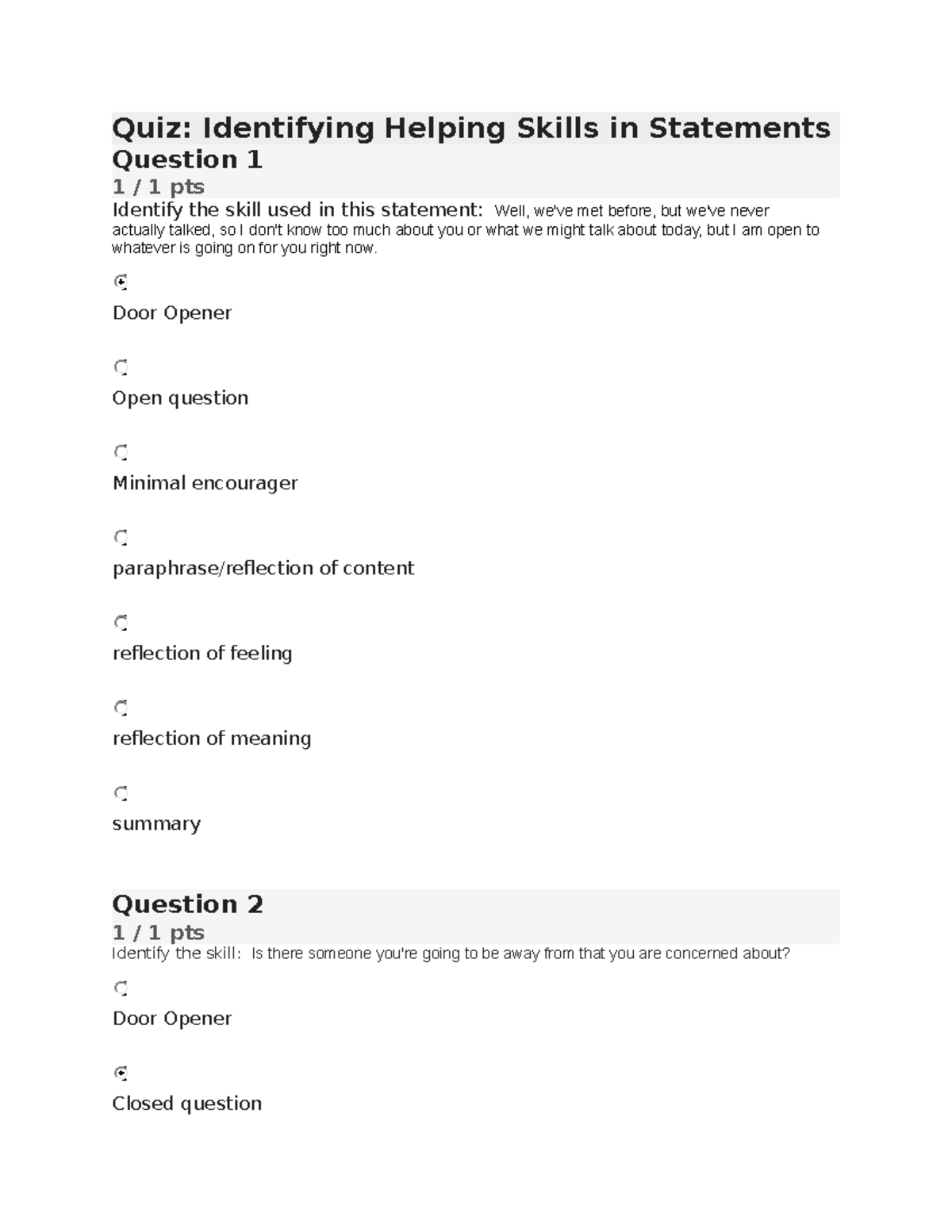 Quiz: Identifying Helping Skills in Statements (Skills Assessment ...