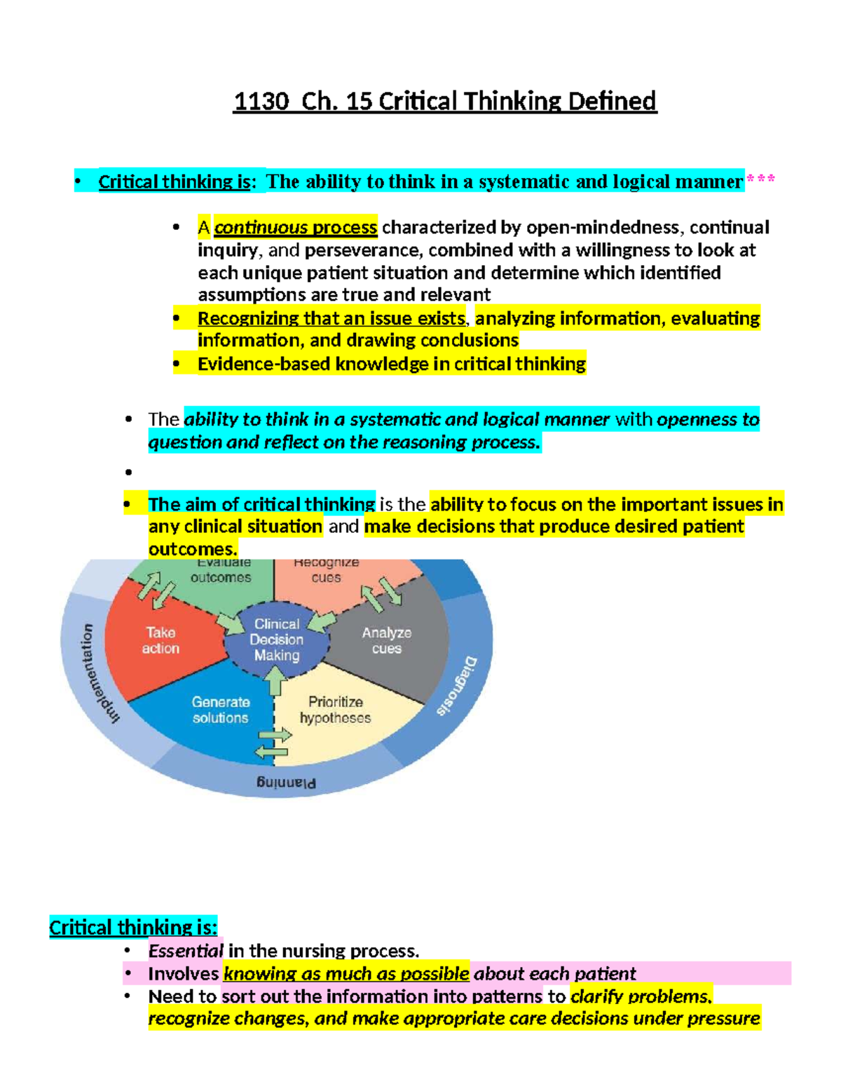 1130 Ch. 15 Critical Thinking: Key Concepts and Nursing Applications ...