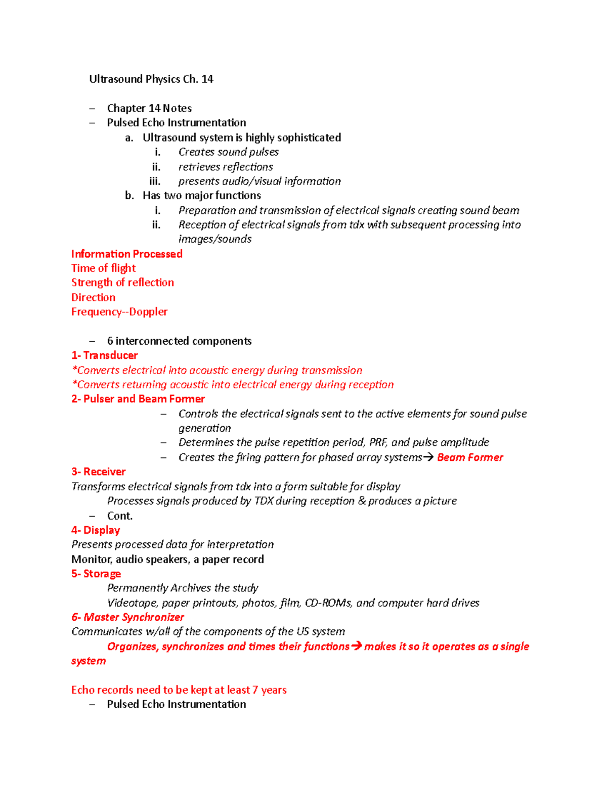 Ultrasound Physics Ch. 14: Pulsed Echo Instrumentation Notes - Studocu