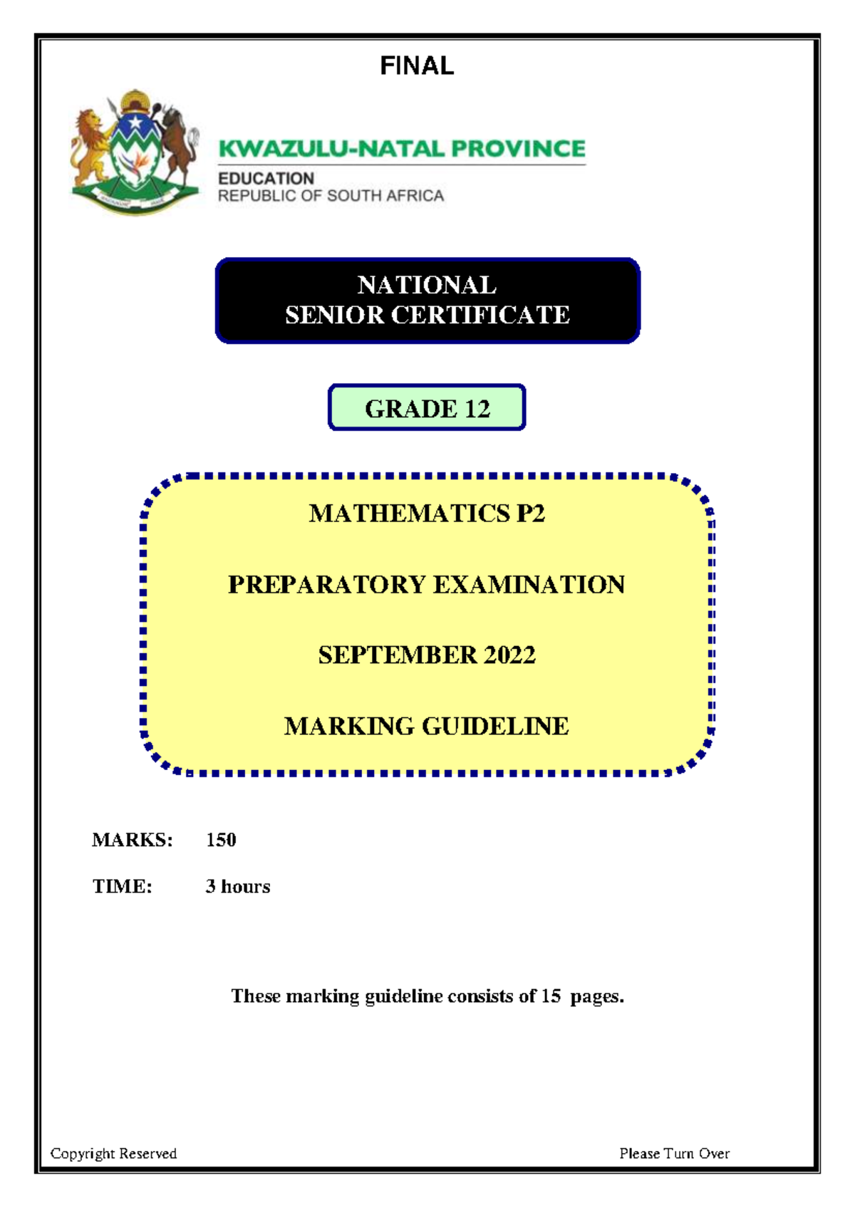 Gr 12 Maths KZN Sept 2022 P2 Mathematics P2 MEMO Marking Guidelines - Studocu
