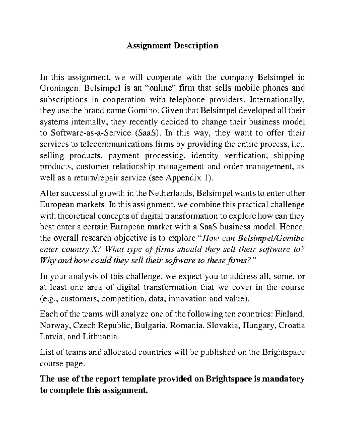 Digital Transformation in IB Assignment Description - Assignment ...