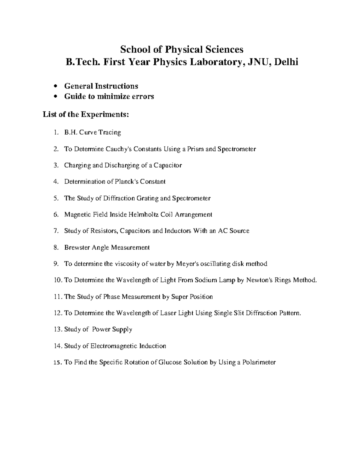 B.Tech. 1st Year Physics Lab Manual - Experiments & Guidelines - Studocu