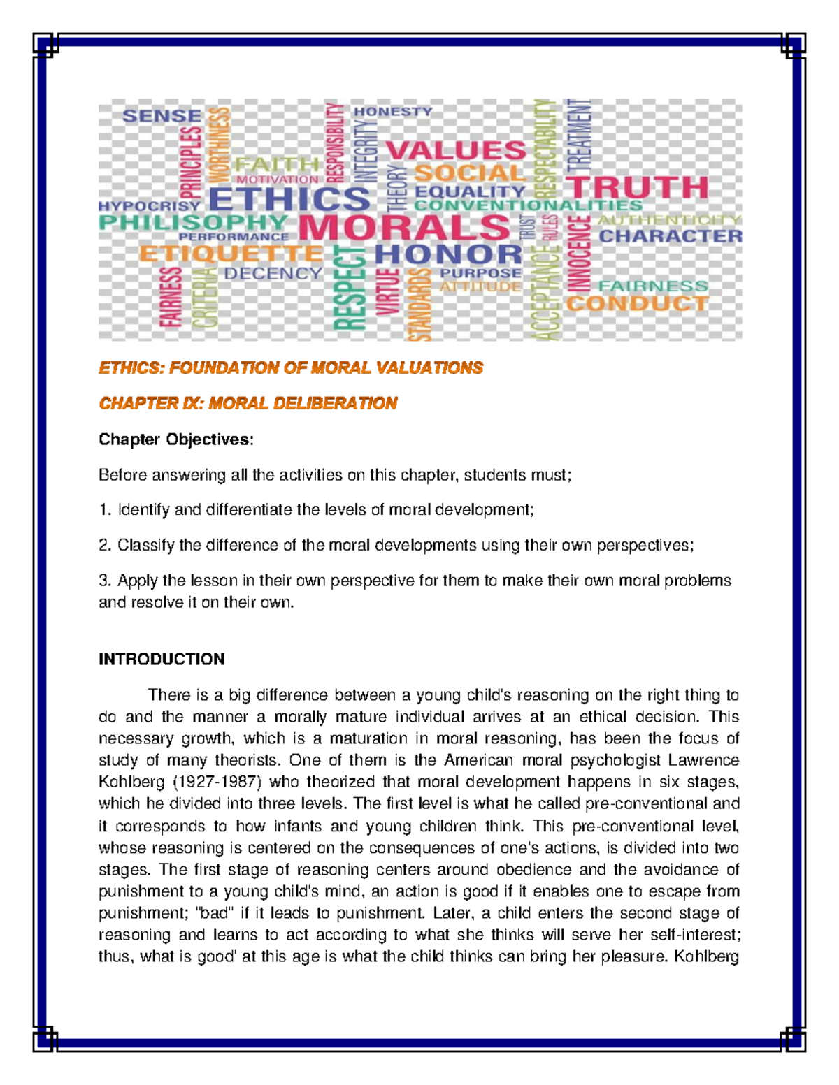 VAL02 Module Chapter 9: Understanding Moral Deliberation and ...