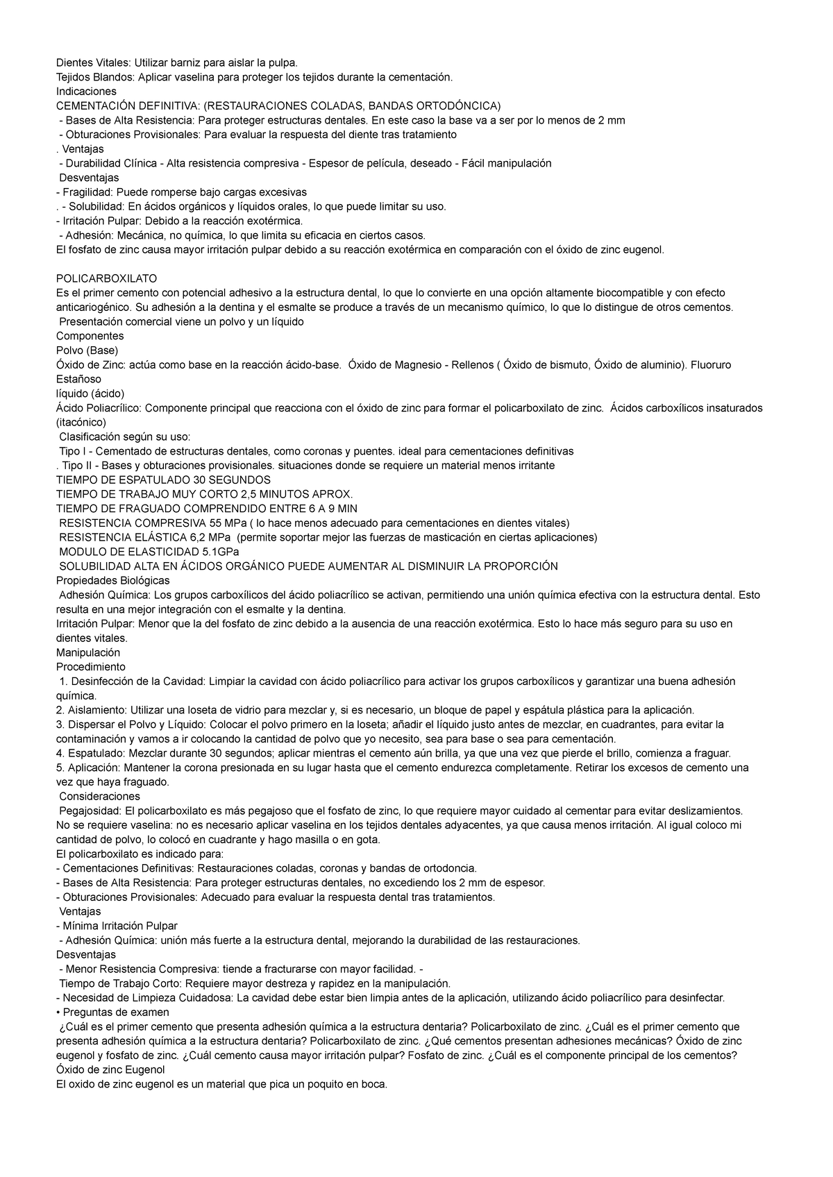 CEMENTACIÓN DEFINITIVA: Policarboxilato y Fosfato de Zinc en Dientes ...