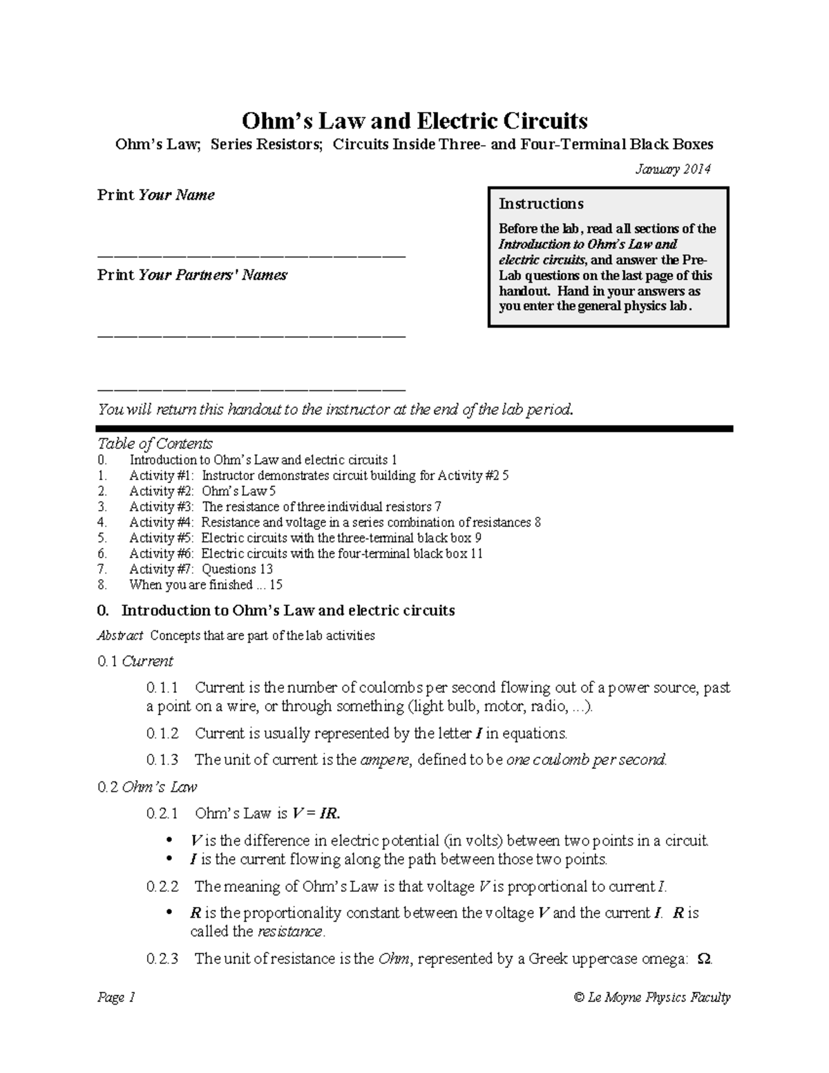 07 Ohm's Law and Electric Circuits Lab Manual - Studocu