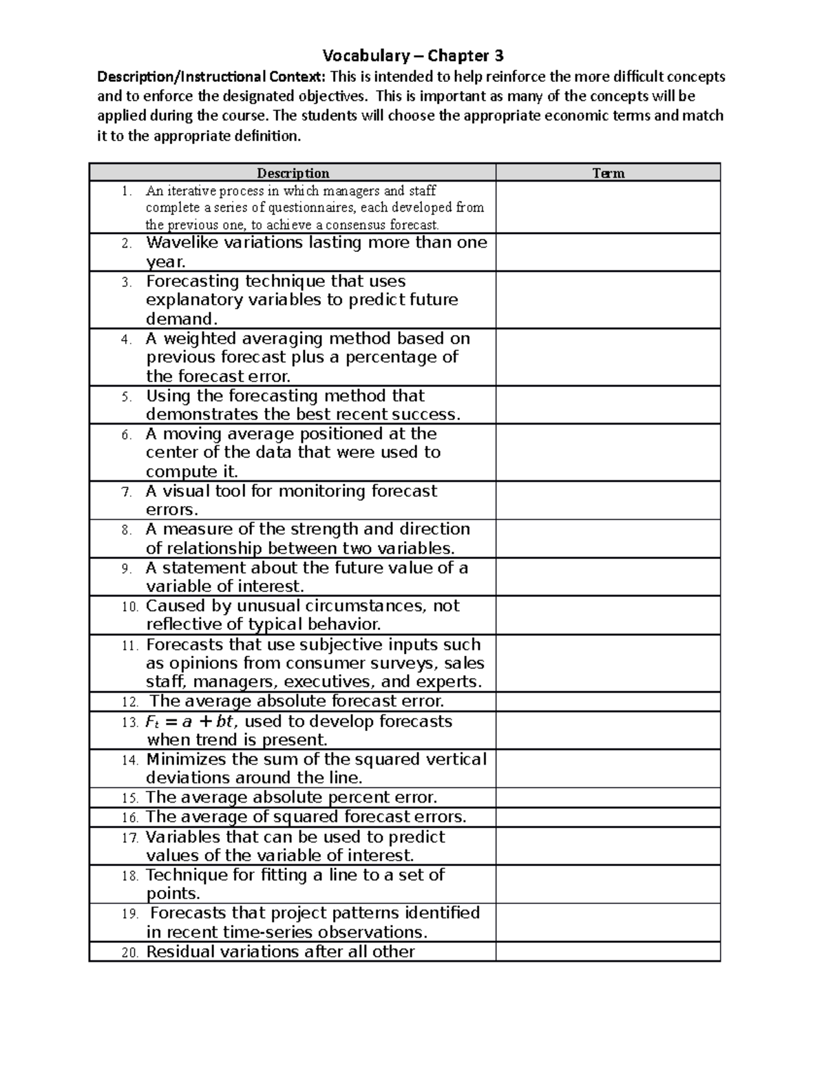 Vocabulary Review for Chapter 3 - Key Economic Terms - Studocu