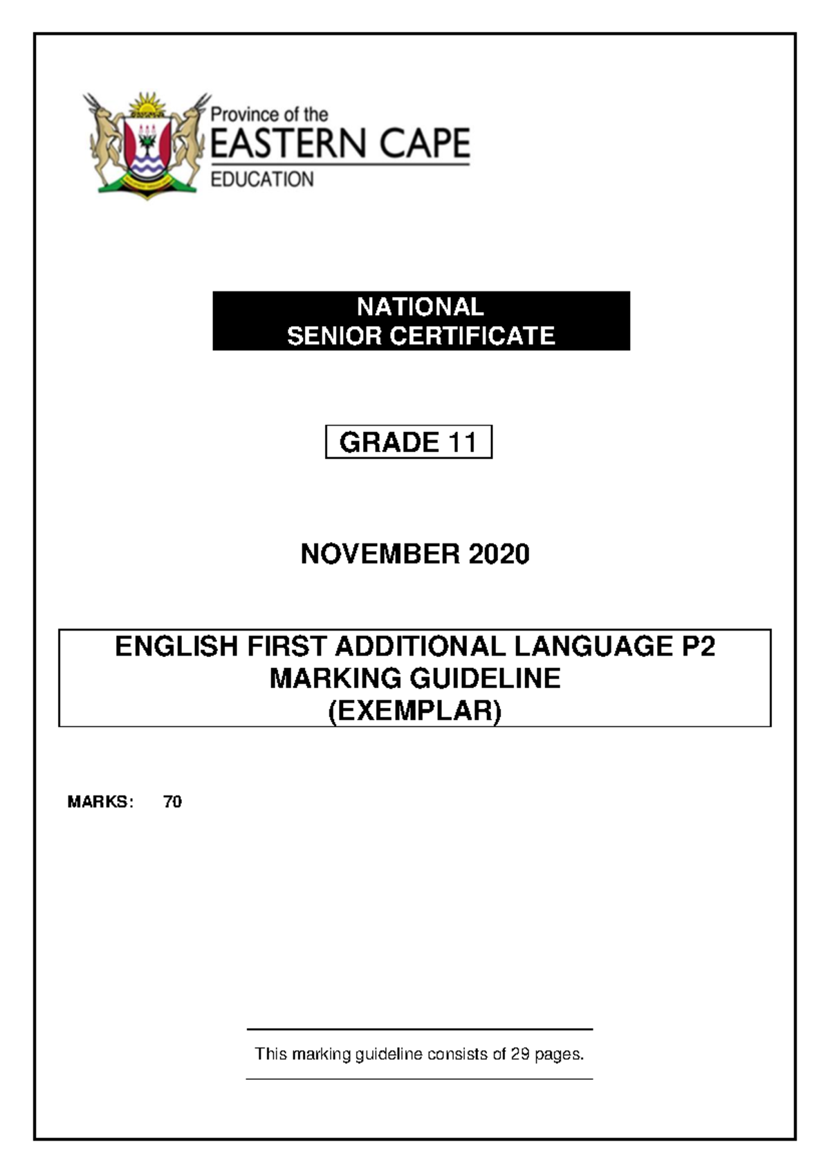 NATIONAL SENIOR CERTIFICATE GRADE 11 ENGLISH FIRST ADDITIONAL LANGUAGE ...