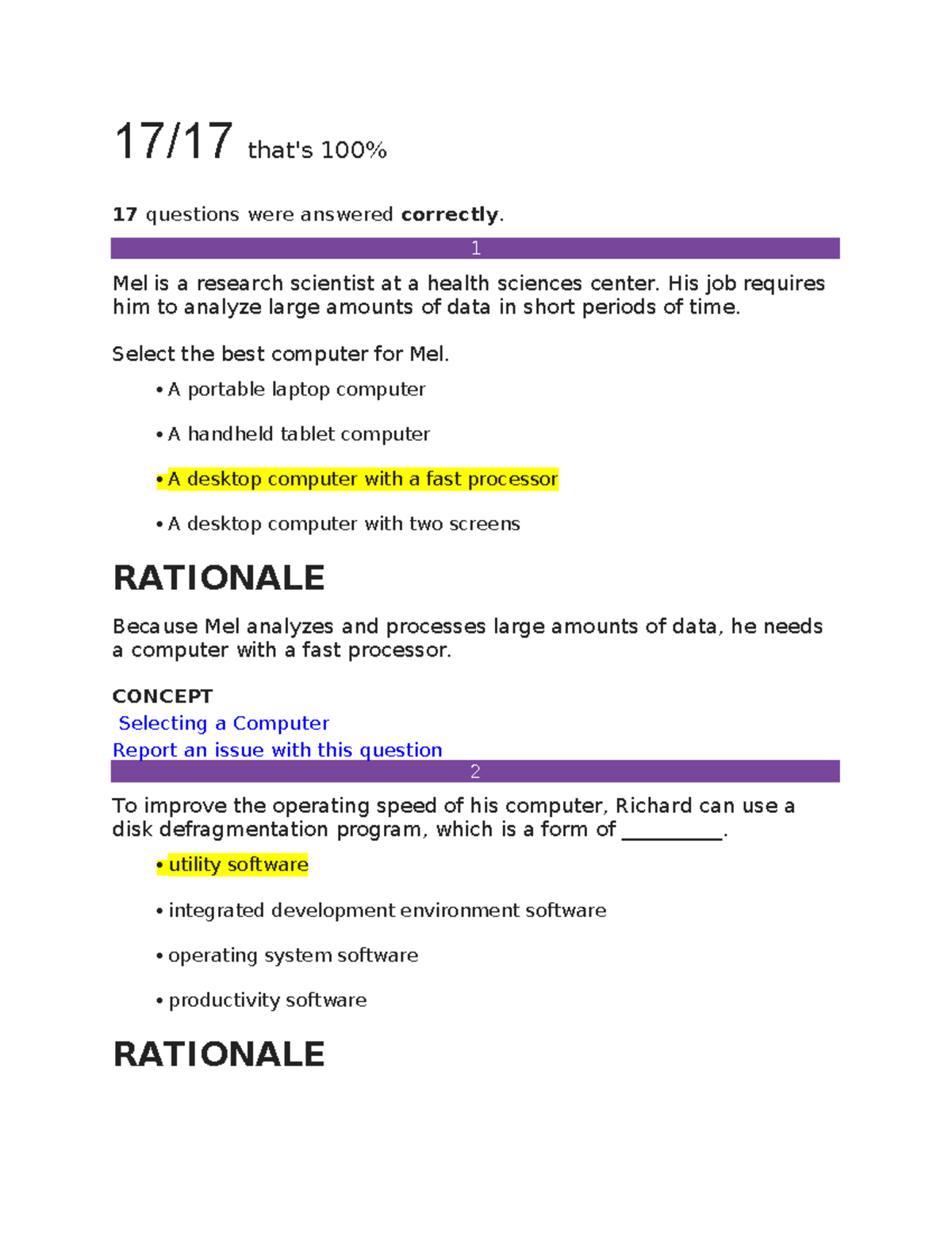 Unit 1 Milestone 1: Computer Basics Quiz Review and Analysis - Studocu