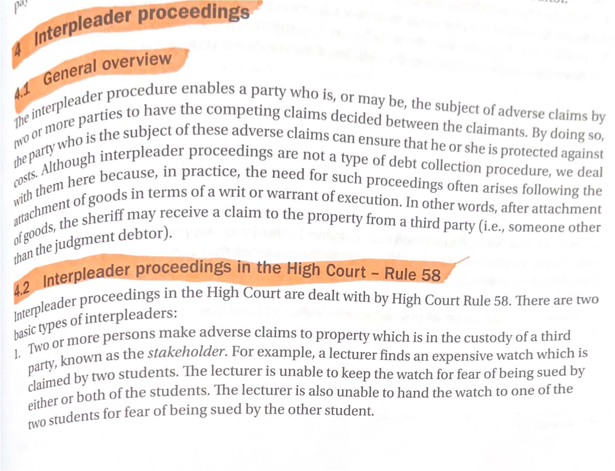 Interpleader Proceedings Overview - Lecture Notes 4.1 - Studocu