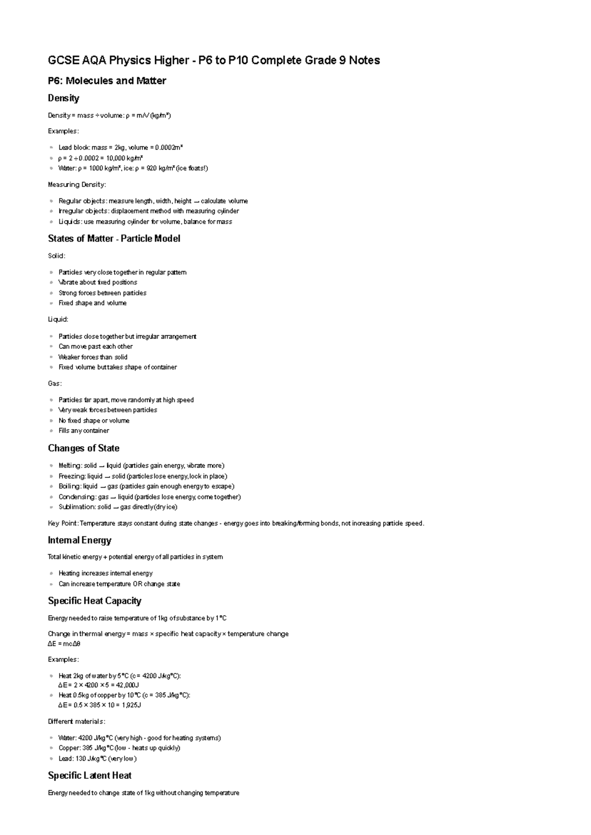 GCSE AQA Physics Higher P6-P10 Comprehensive Study Notes - Studocu