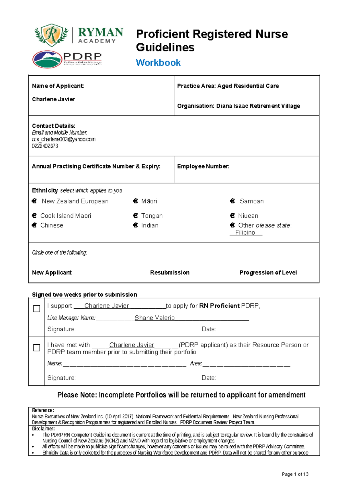 PDRP RN Proficient Application Workbook for Charlene Javier - Studocu