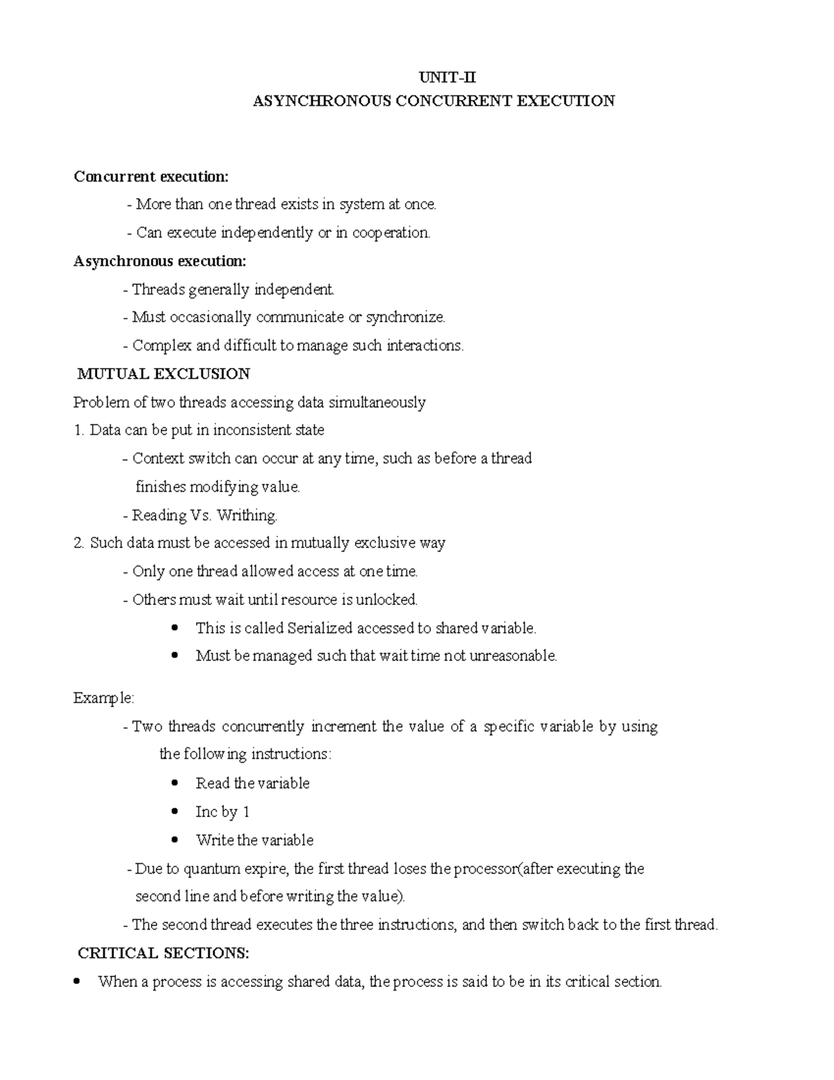 Unit 2 OS 2025: Understanding Concurrent Execution and Mutual Exclusion - Studocu