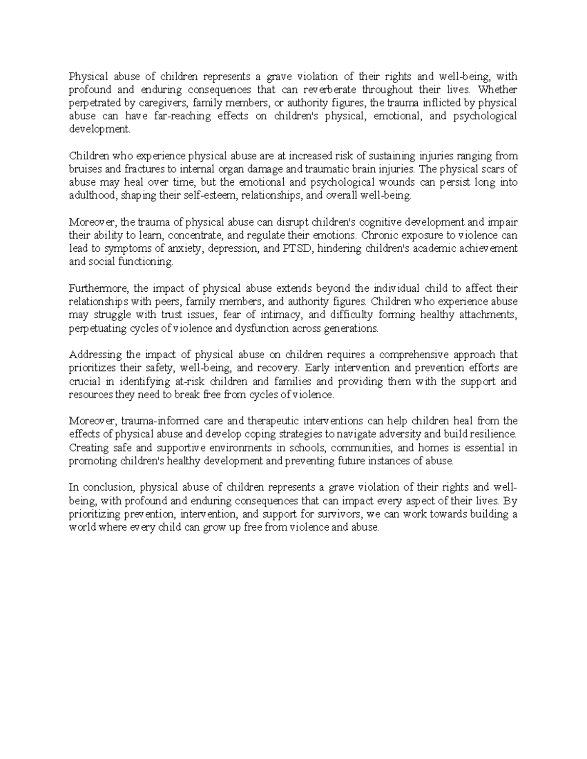 The Impact of Physical Abuse on Children - Physical abuse of children ...