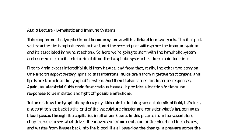 Audio Lecture Study Guide: Lymphatic & Immune Systems - Studocu