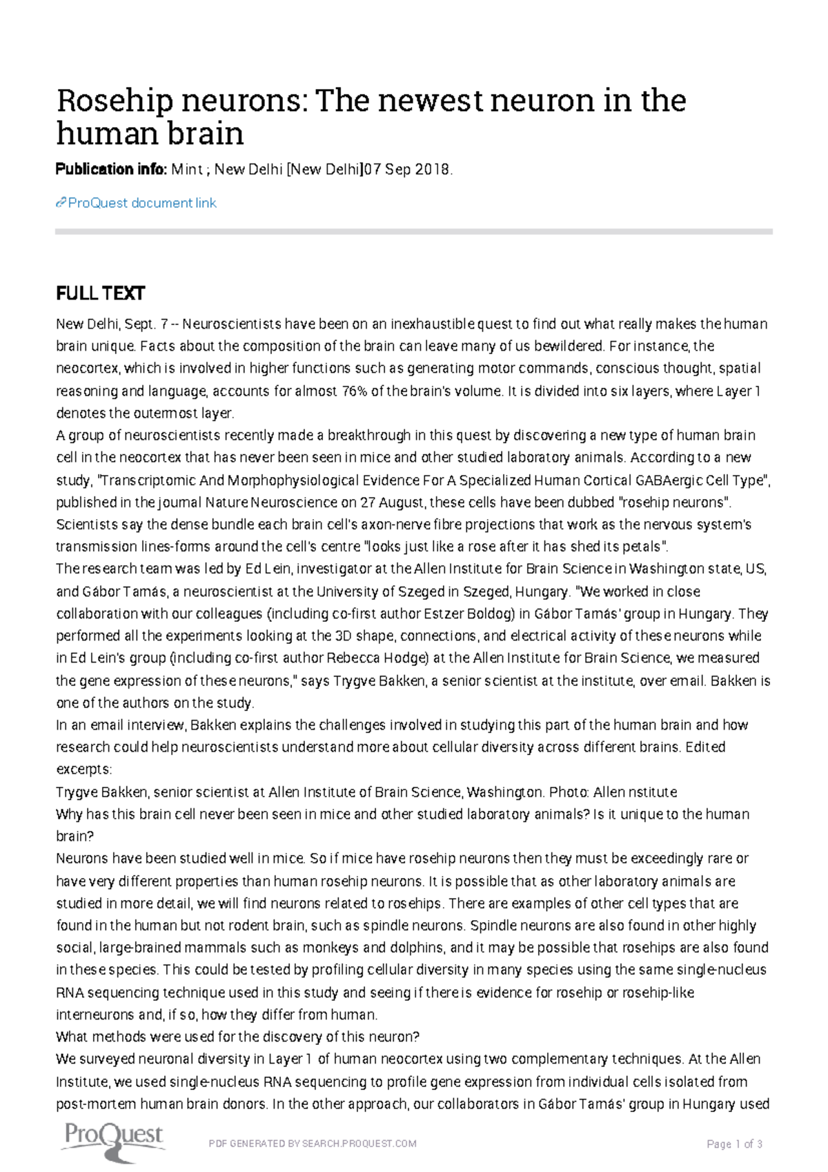 Rosehip Neurons: A Breakthrough in Human Brain Research - Studocu