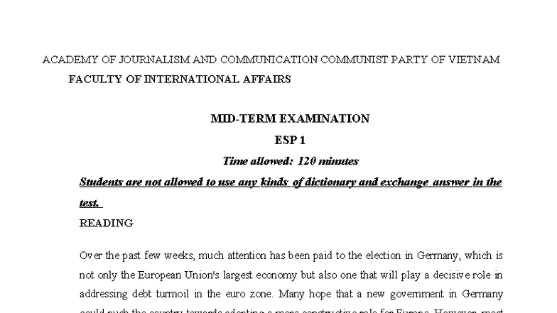 ESP 1 Examination: Germany's Economic Recovery & Merkel's Policies ...