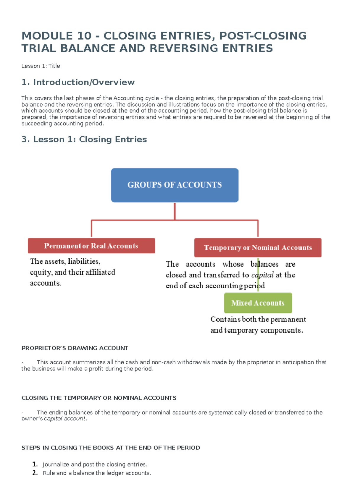 Module 10: Closing Entries & Post-Closing Trial Balance Notes - Studocu