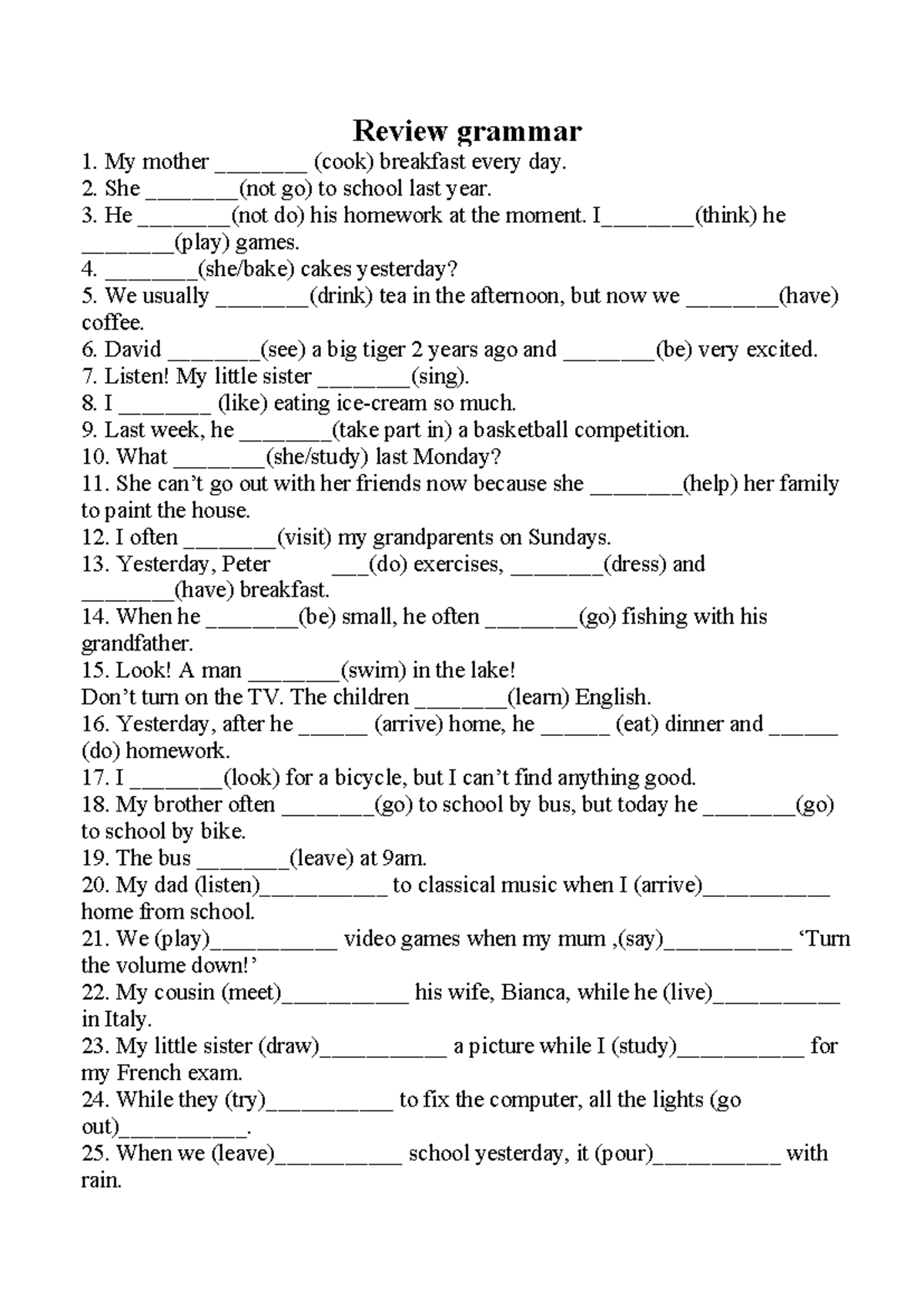 Grammar Review Exercises for ESL - Practice & Solutions - Studocu