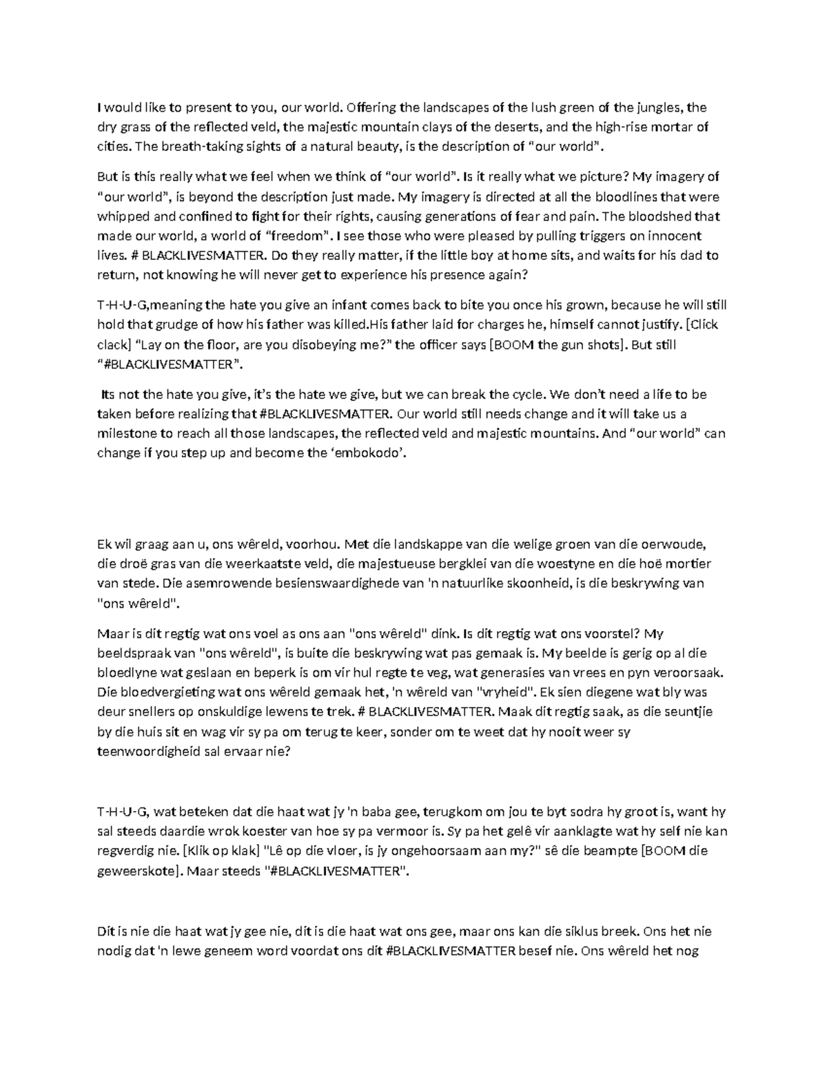 Afrikaans Essay on Our World: A Reflection on Freedom & Change - Studocu