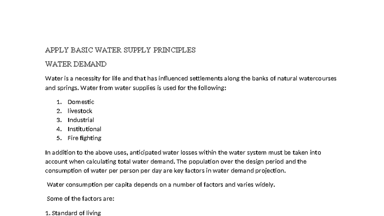 Apply Basic Water Supply Principles: Water Demand & Projections WTP ...