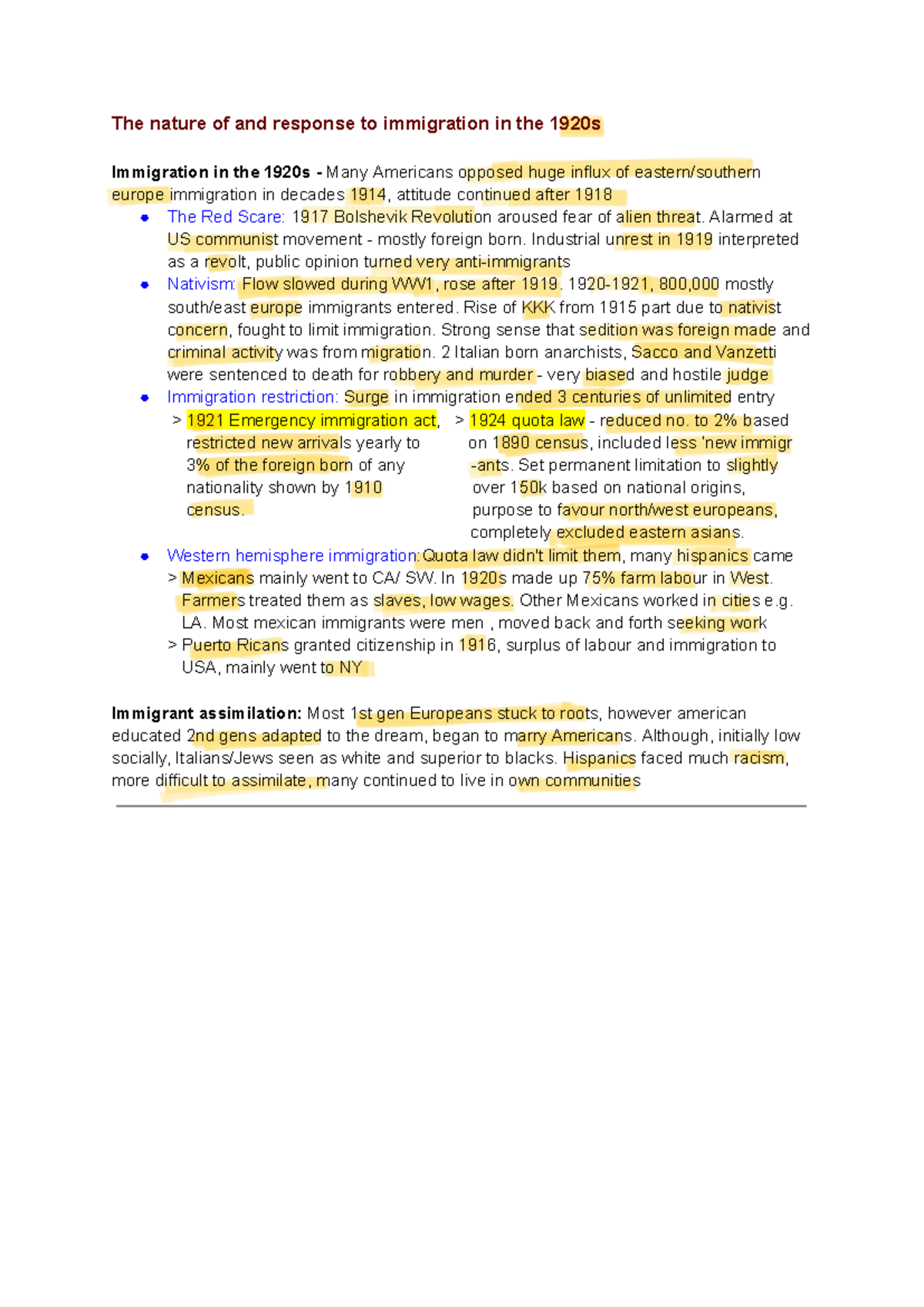 Immigration in the 1920s: Nativism, Urban Growth, and Assimilation ...