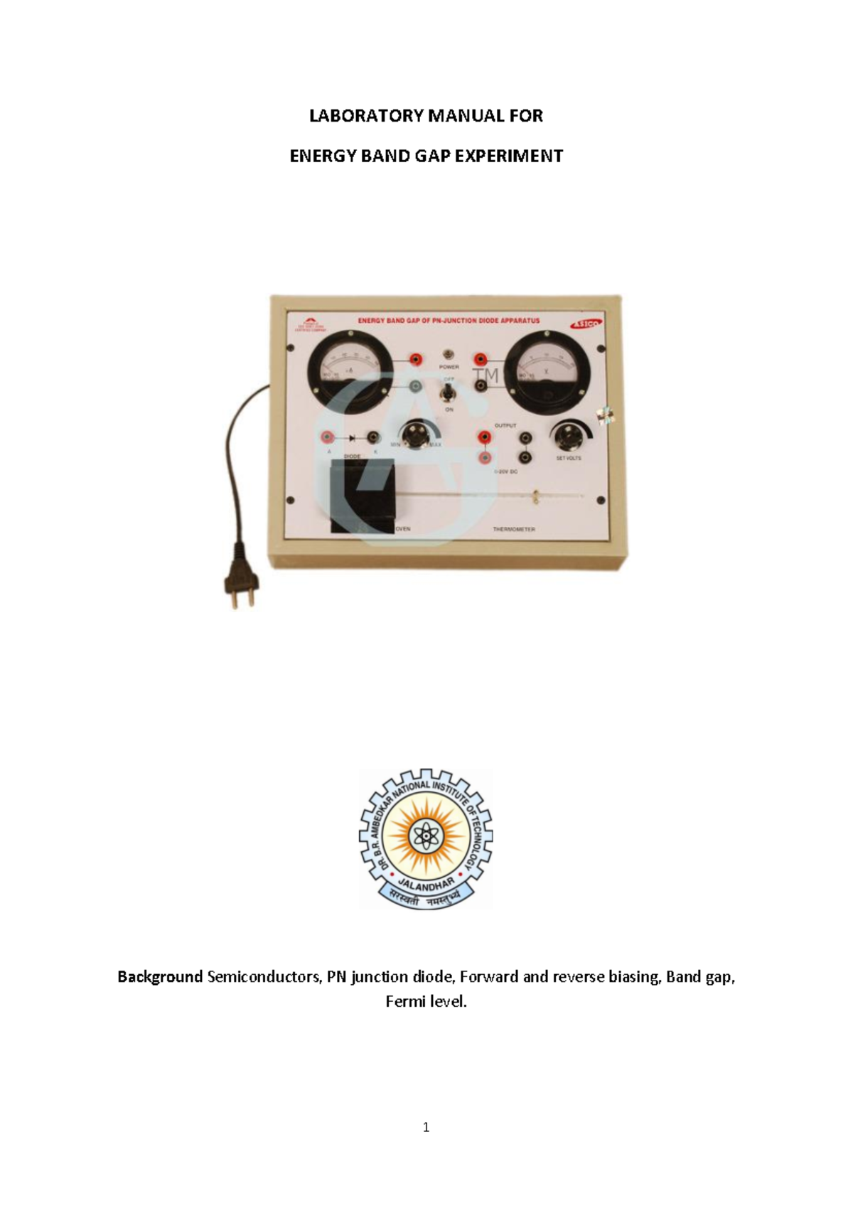 Energy Band Gap Experiment (5394): Laboratory Manual and Procedure ...