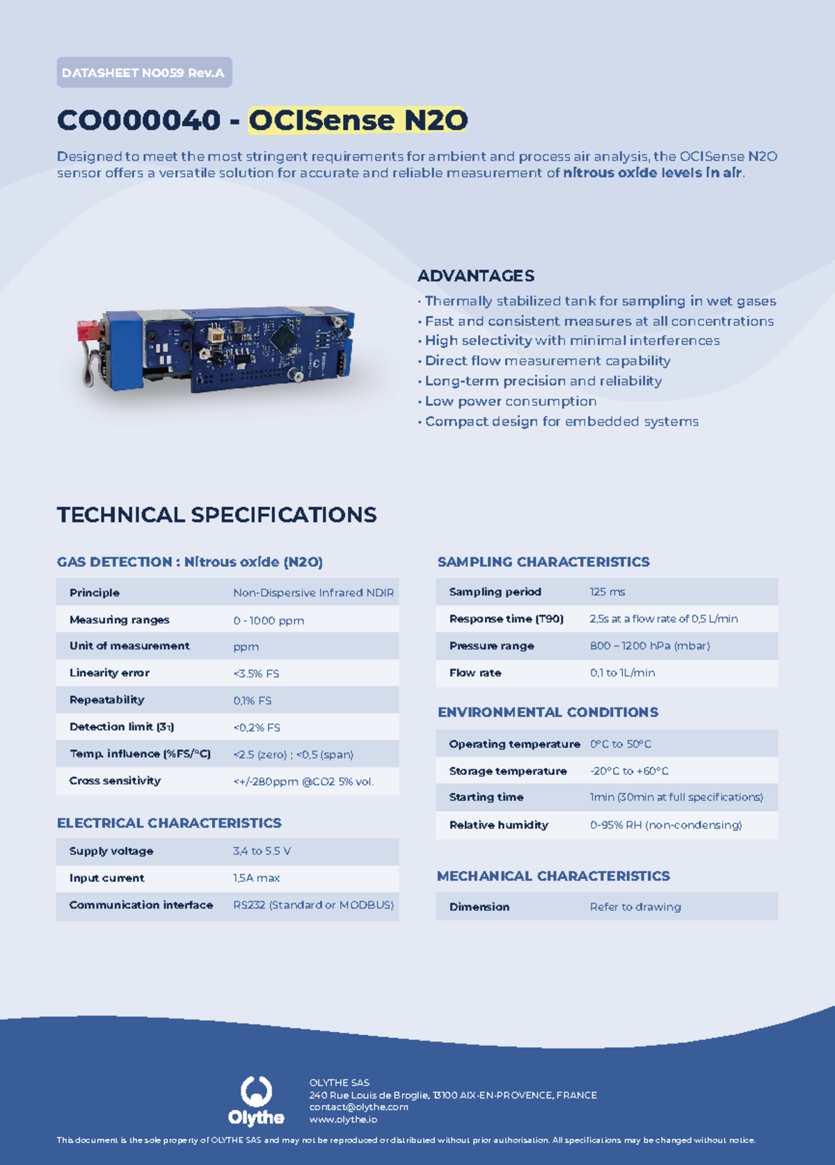 NO059 Rev.A OCISense N2O Sensor Datasheet for Air Analysis - Studocu