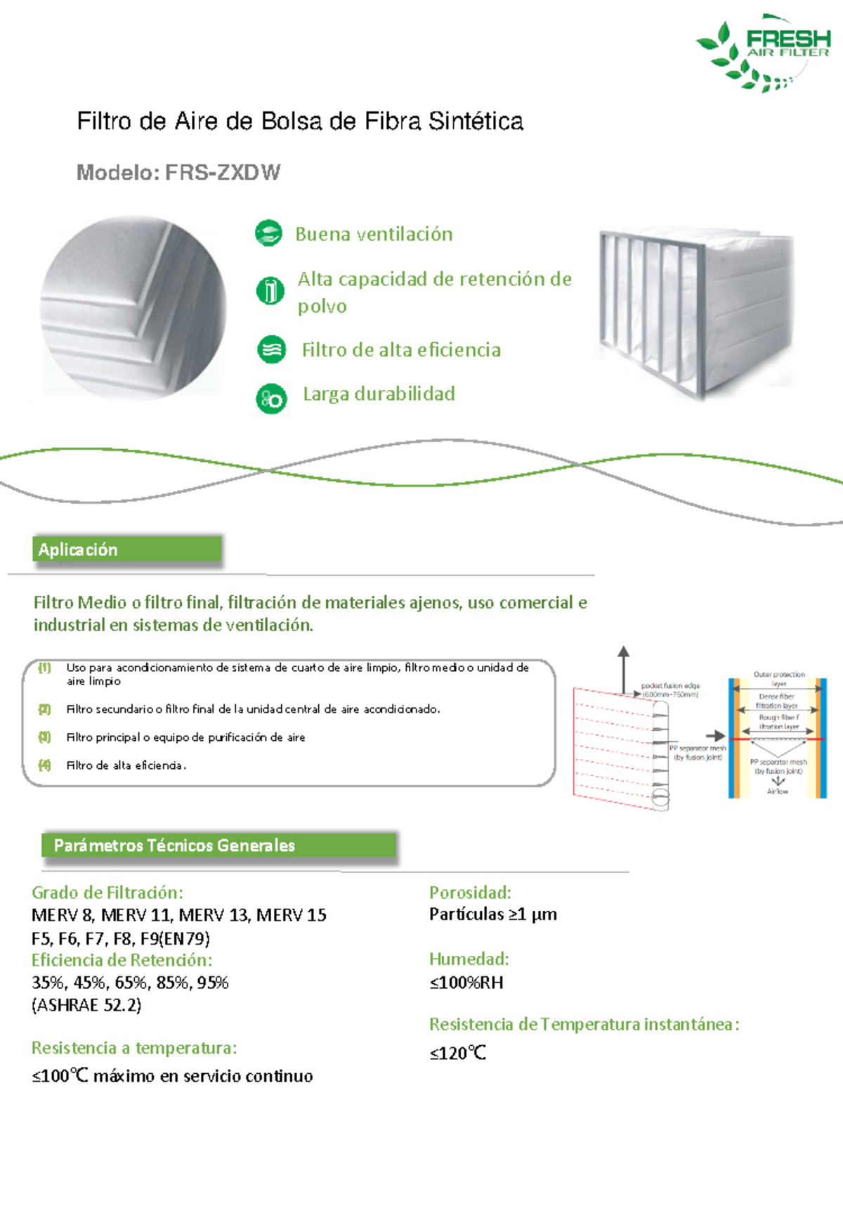 Especificaciones Técnicas del Filtro de Aire de Bolsa FRS-ZXDW - Studocu