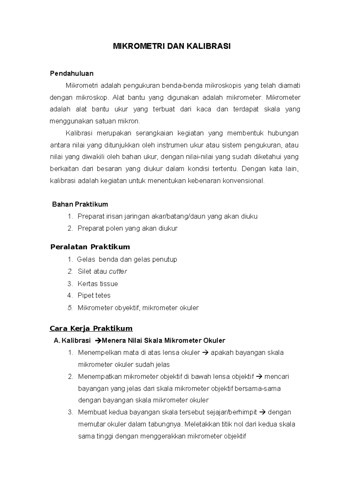 Mikrometri dan Kalibrasi: Panduan Praktikum dan Pengukuran Sel - Studocu