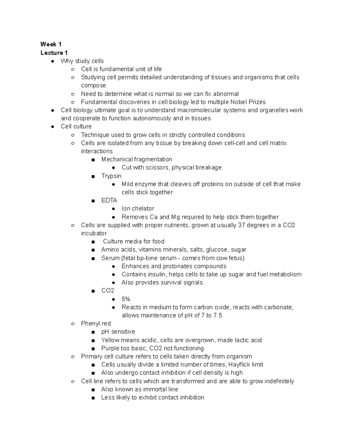 Cell biology - Google Docs - Week 1 Lecture 1 Why study cells Cell is ...