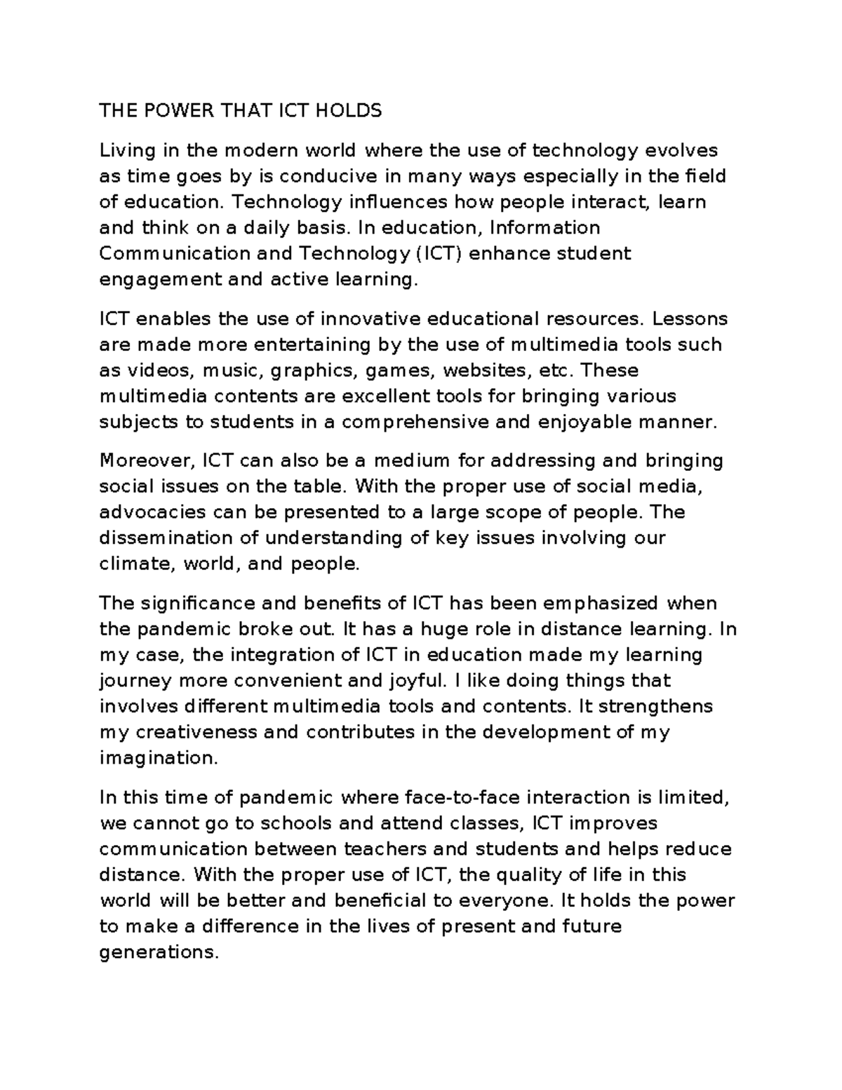 THE Power THAT ICT Holds - THE POWER THAT ICT HOLDS Living in the ...