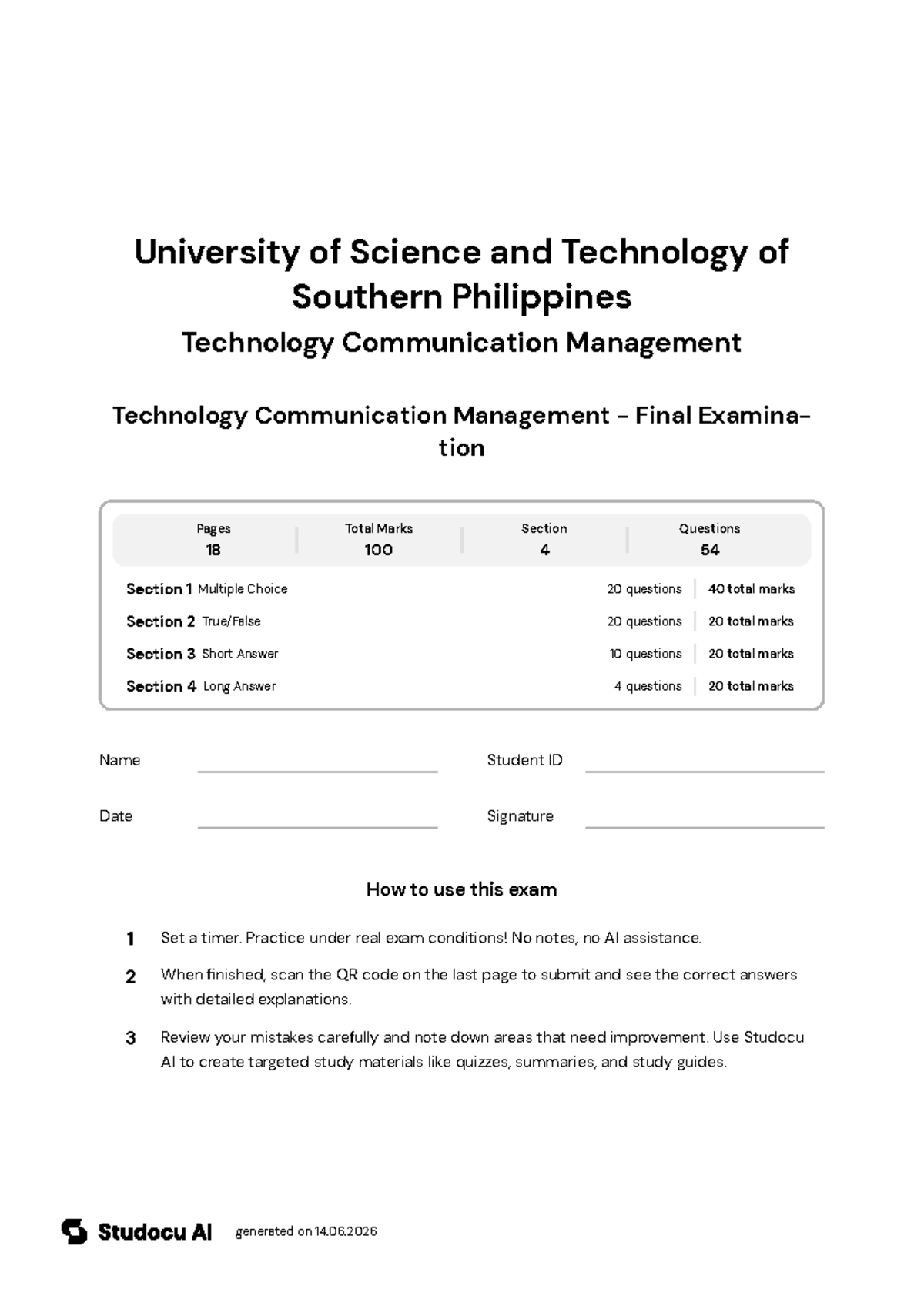 Technology Communication Management - Final Exam - Studocu