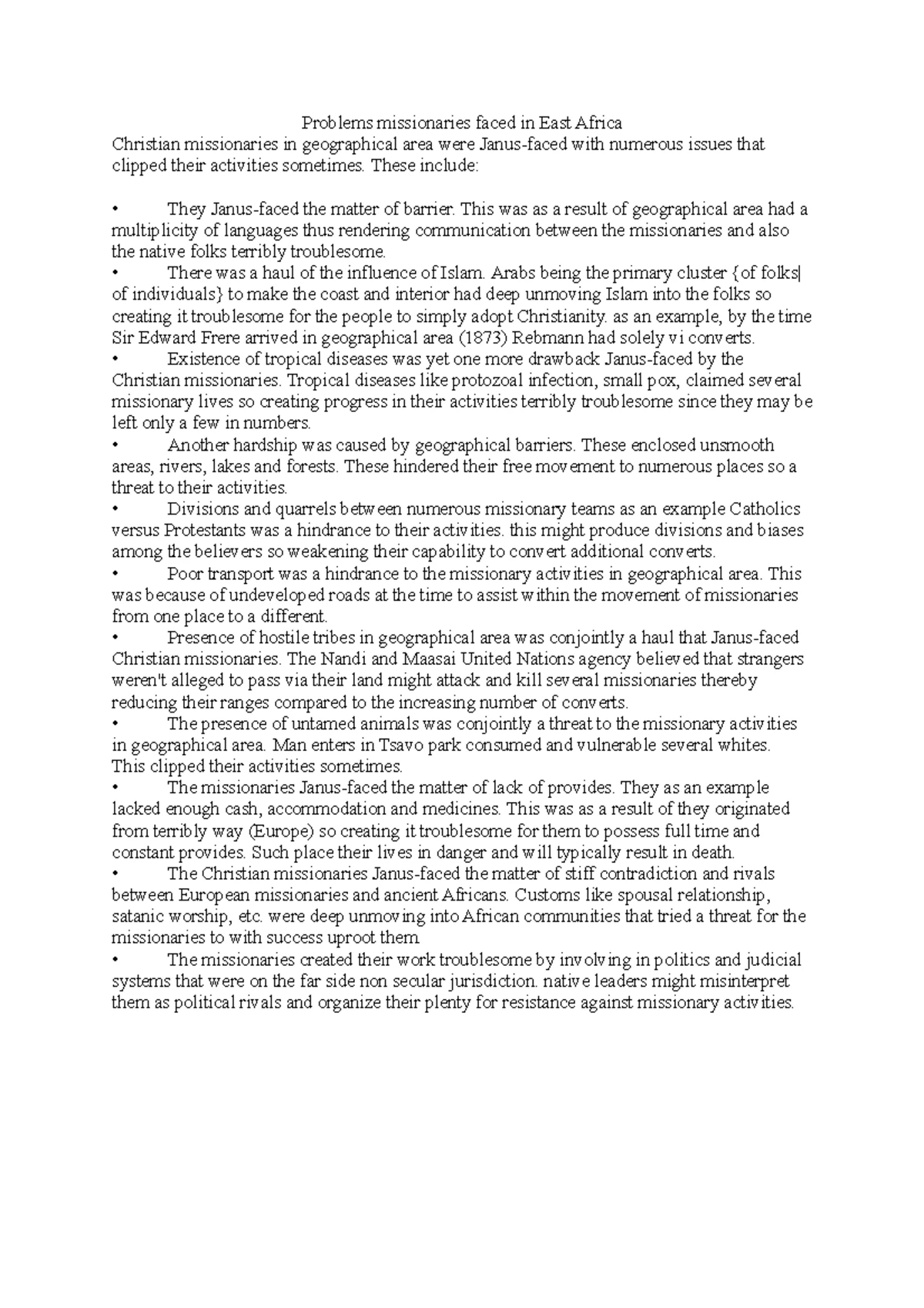 Reasons for the coming of Christian missionaries in East Africa - this ...