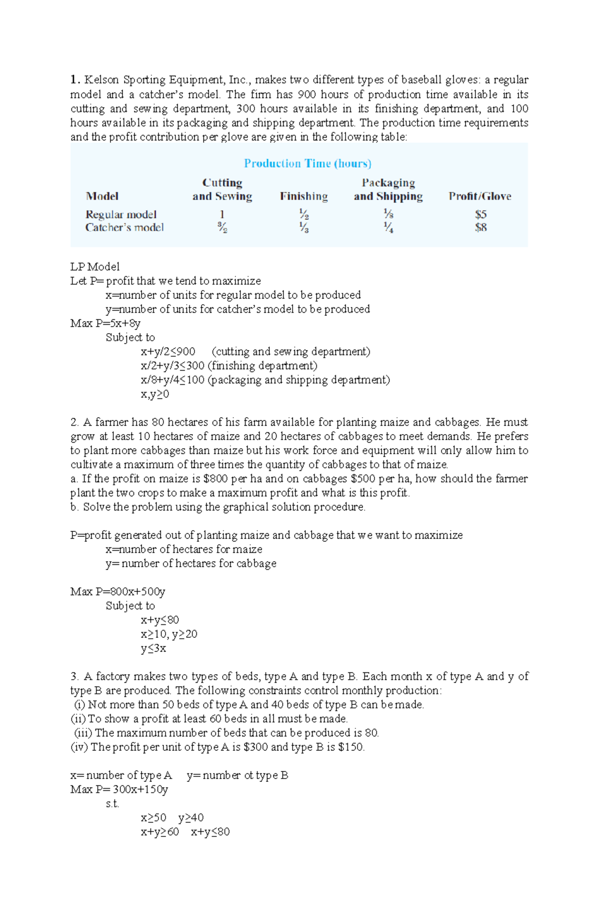 LP Problems in Linear Programming Models for Profit Maximization - Studocu